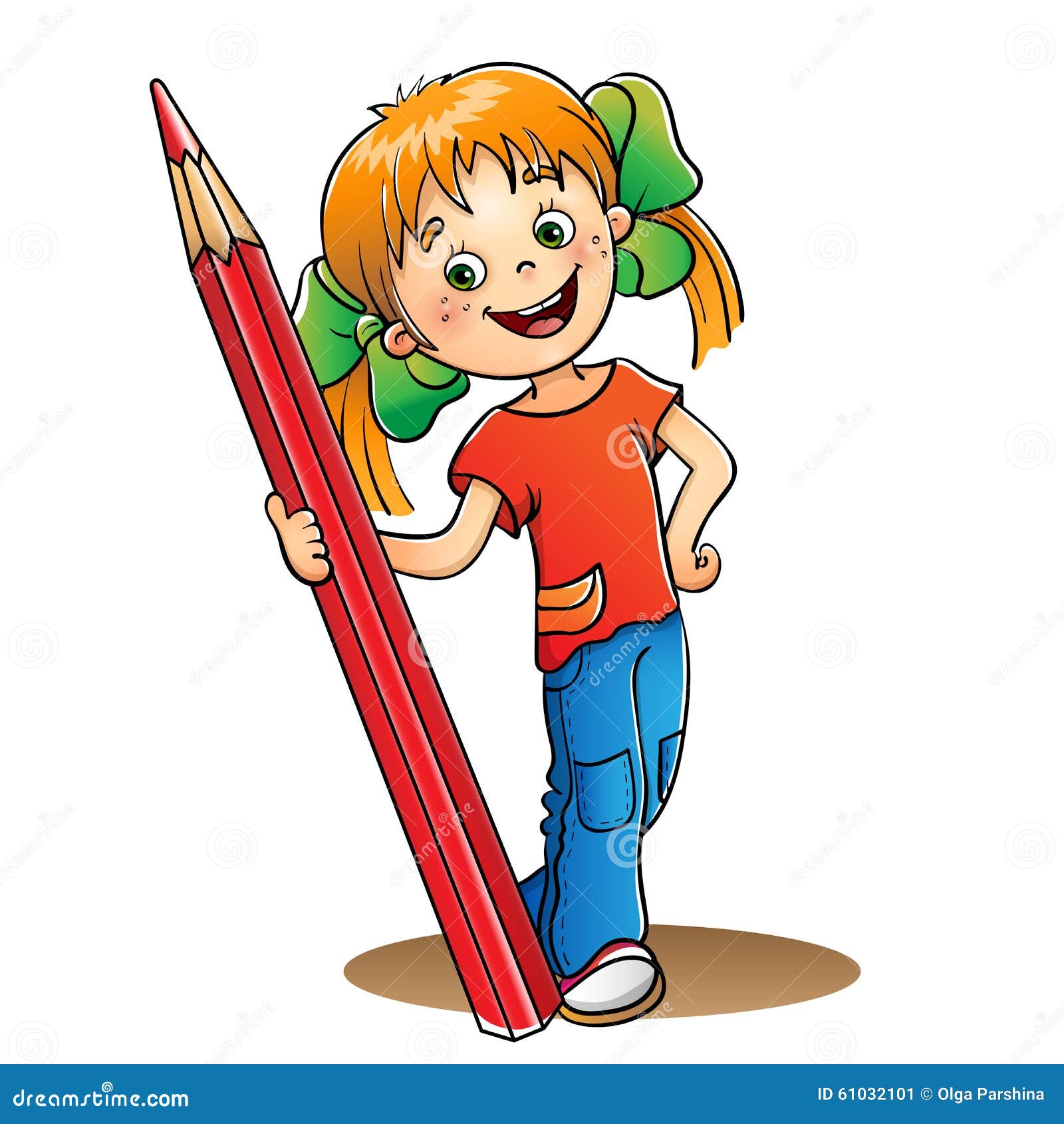 Fille Avec Le Crayon Rouge Sur Le Blanc Illustration de Vecteur ...
