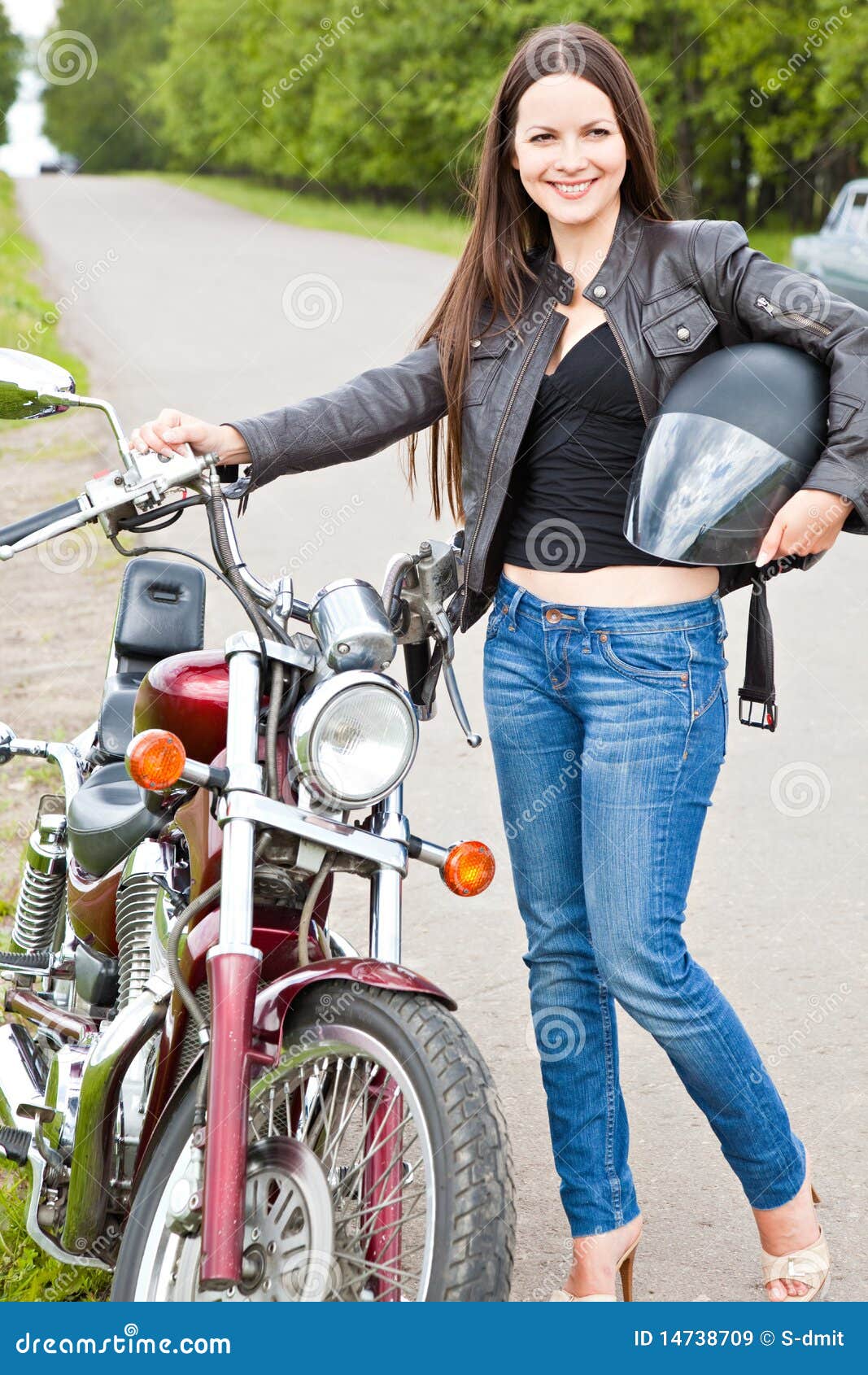 Fille De Cycliste Sur Une Moto Image Stock Image Du Véhicule