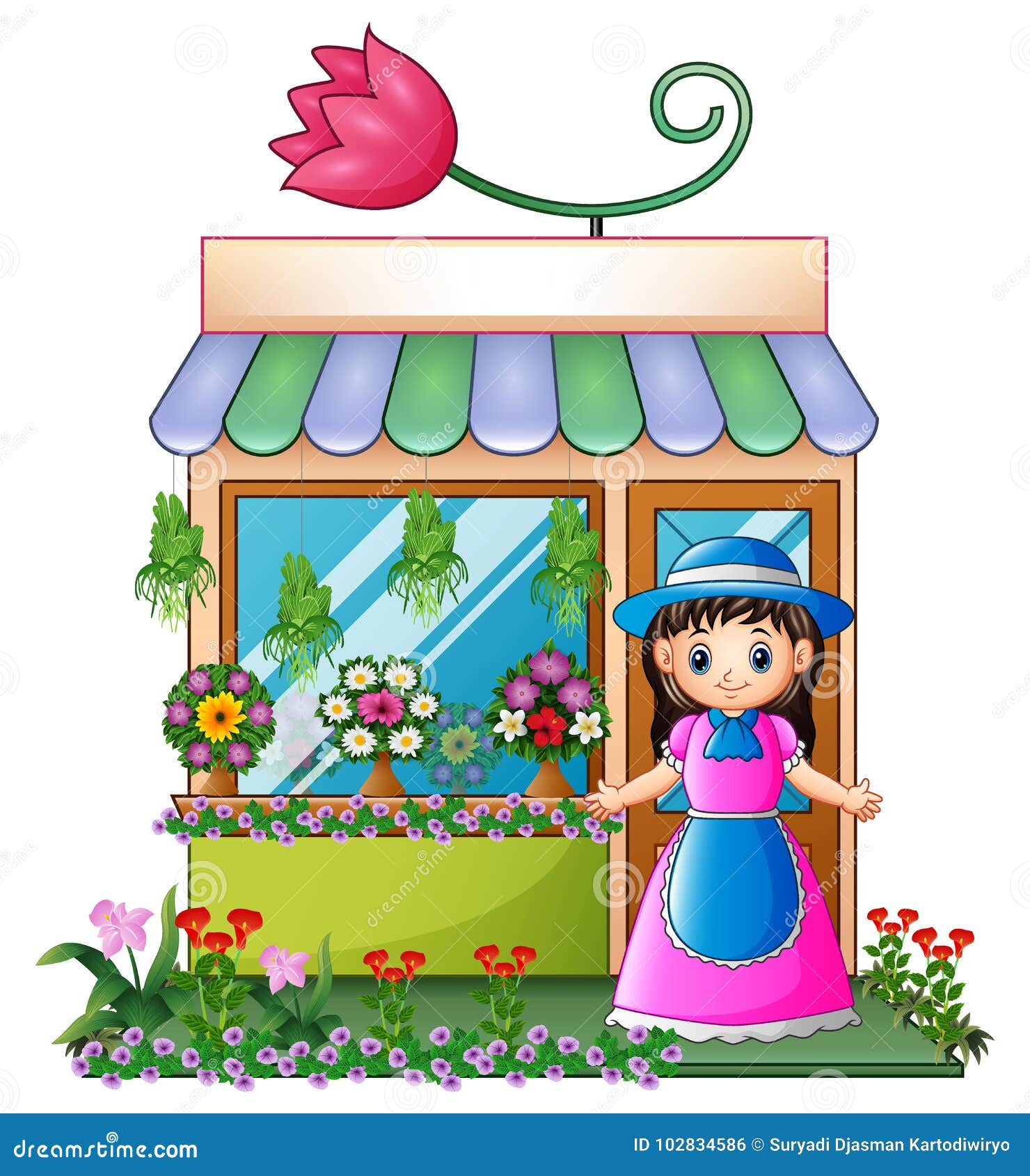 Fille De Fleuriste Dans Le Fleuriste Illustration de Vecteur ...