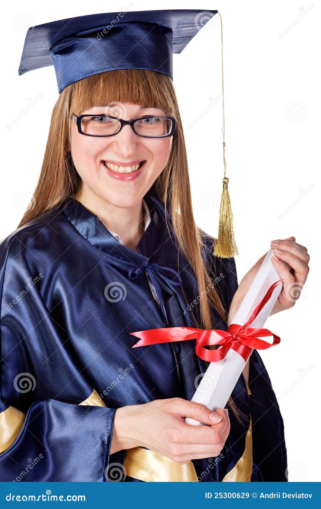 Fille De Graduation Heureuse Image stock - Image du isolement, brune ...