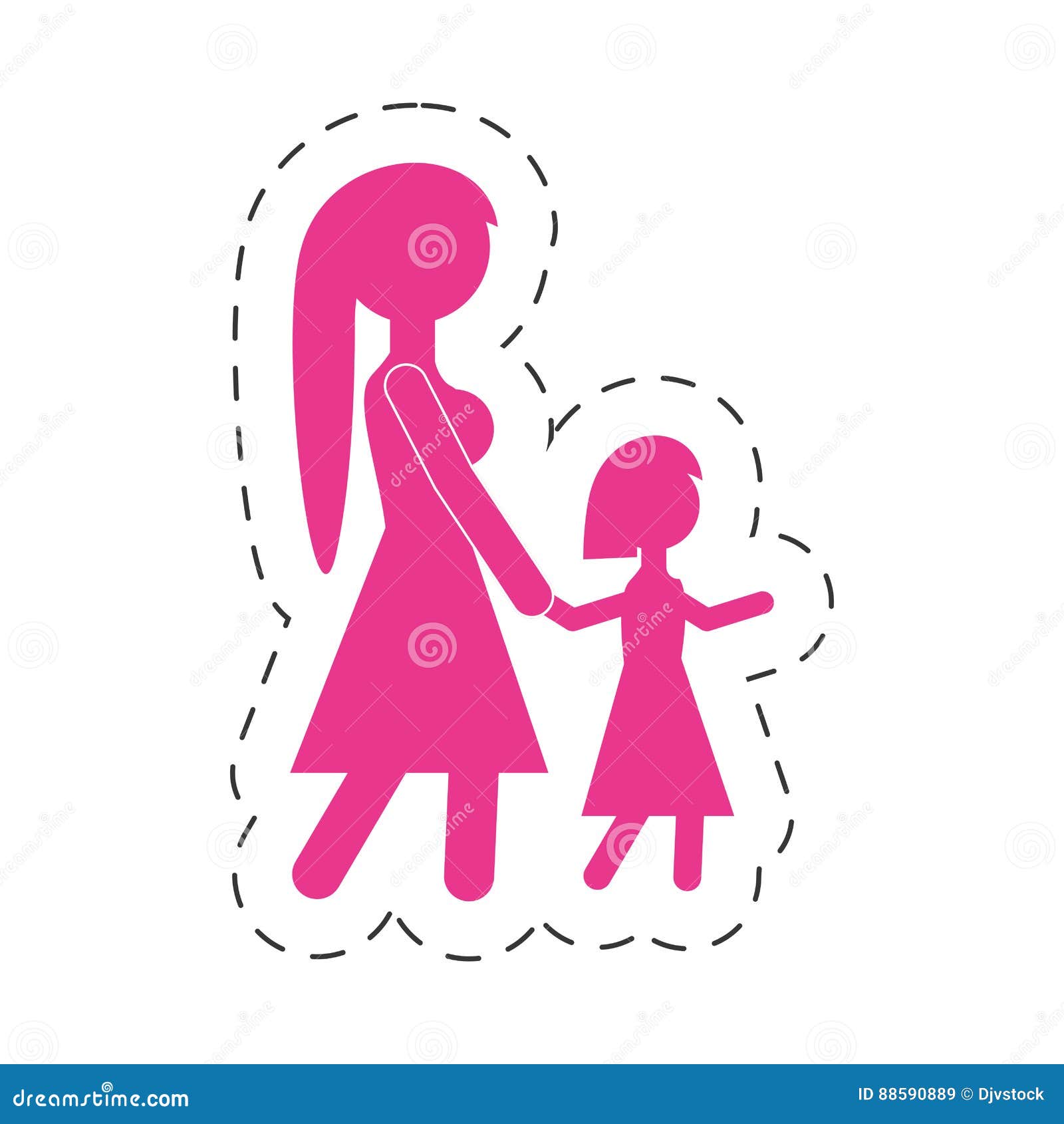Fille De Marche De Maman Rose De Silhouette Illustration Stock ...