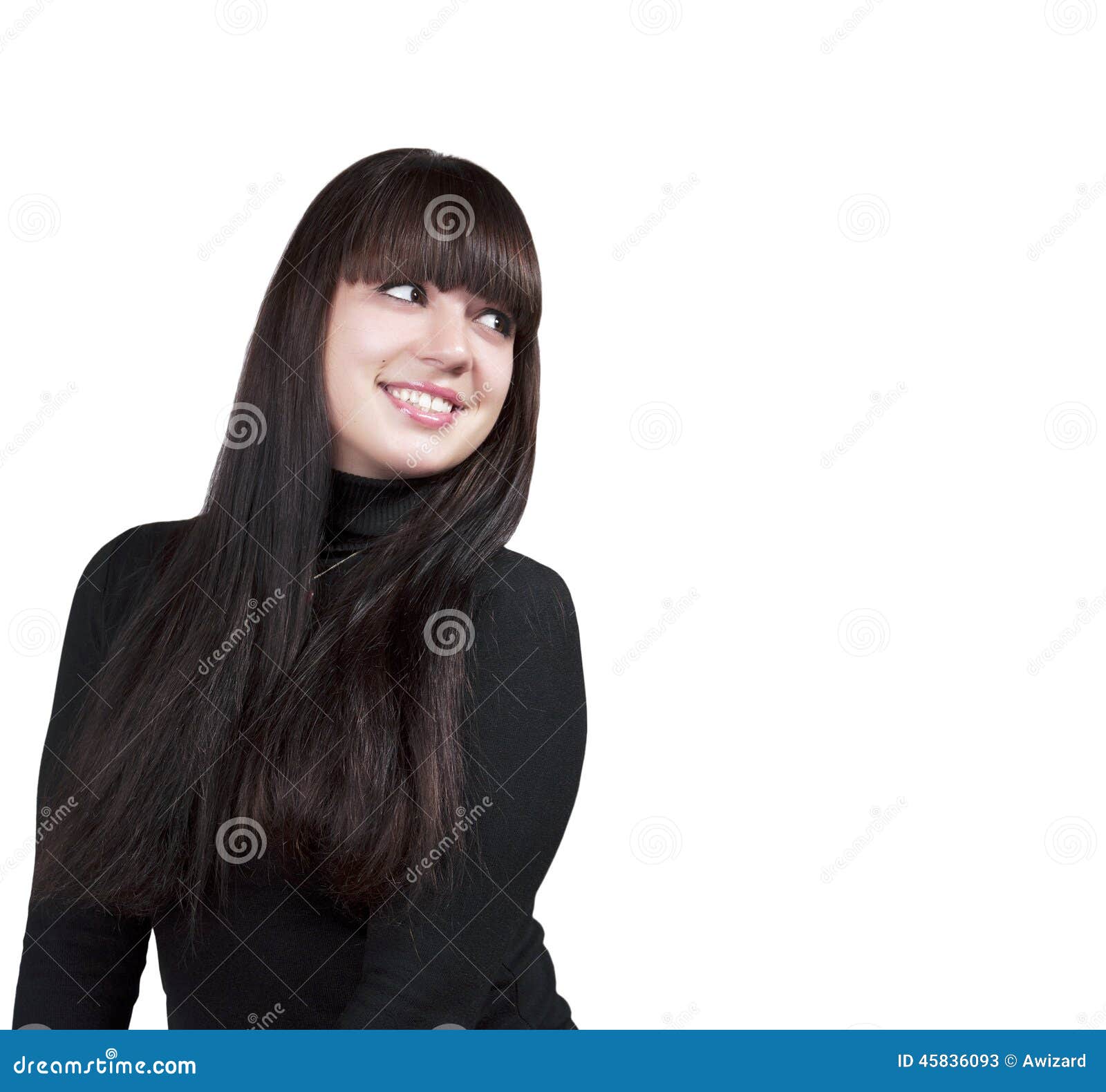 Fille De Sourire Avec De Longs Cheveux Noirs Image stock - Image du ...