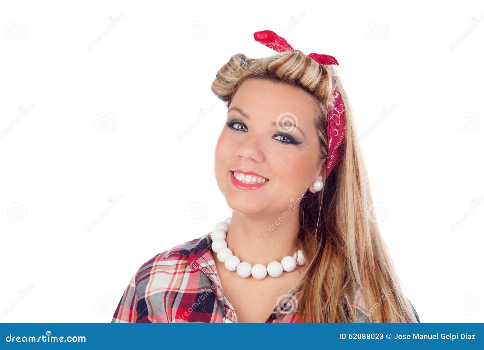 Fille Mignonne Avec Des Yeux Bleus Dans Le Style De Pin Up Image Stock