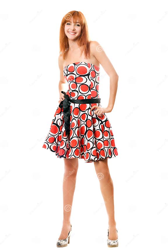 Fille Red-haired Heureuse Dans Une Robe Image stock - Image of beauté ...