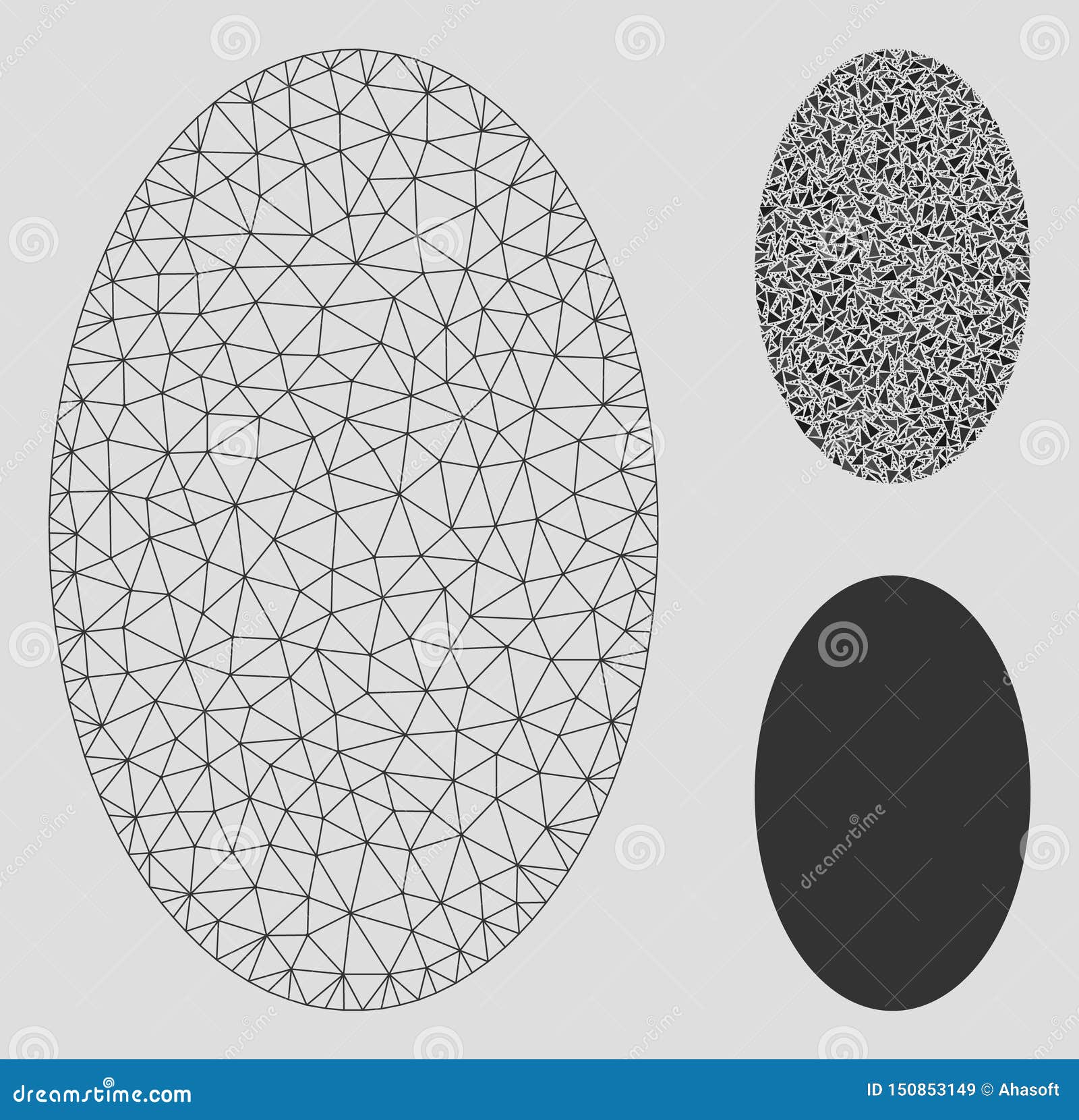 Filled Ellipse Vector Mesh Wire Frame Model and Triangle Mosaic Icon ...