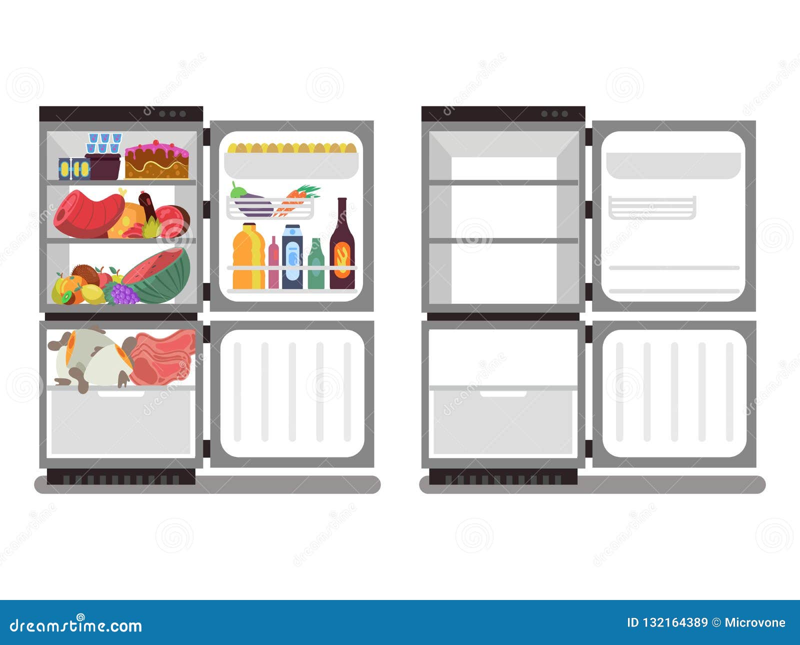 Filled with Food and Empty Refrigerators Vector Stock Vector ...