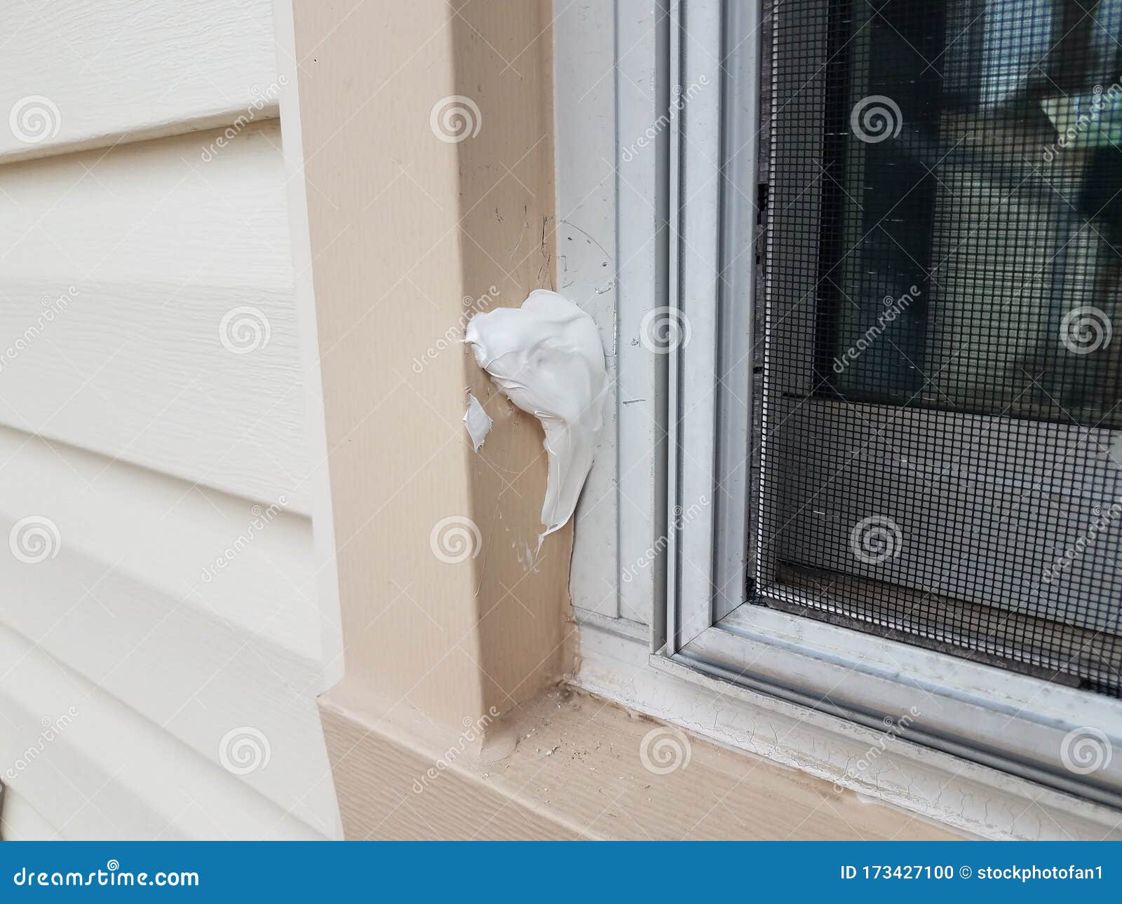 Filled Holes in Window Frame with Glass Window Stock Photo - Image of ...