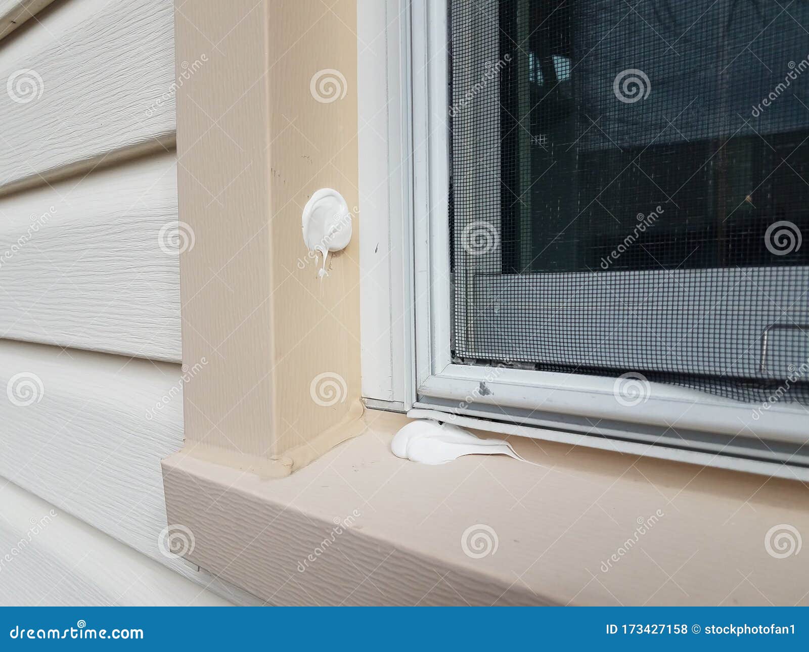 Filled Holes in Window Frame with Glass Window Stock Photo - Image of ...