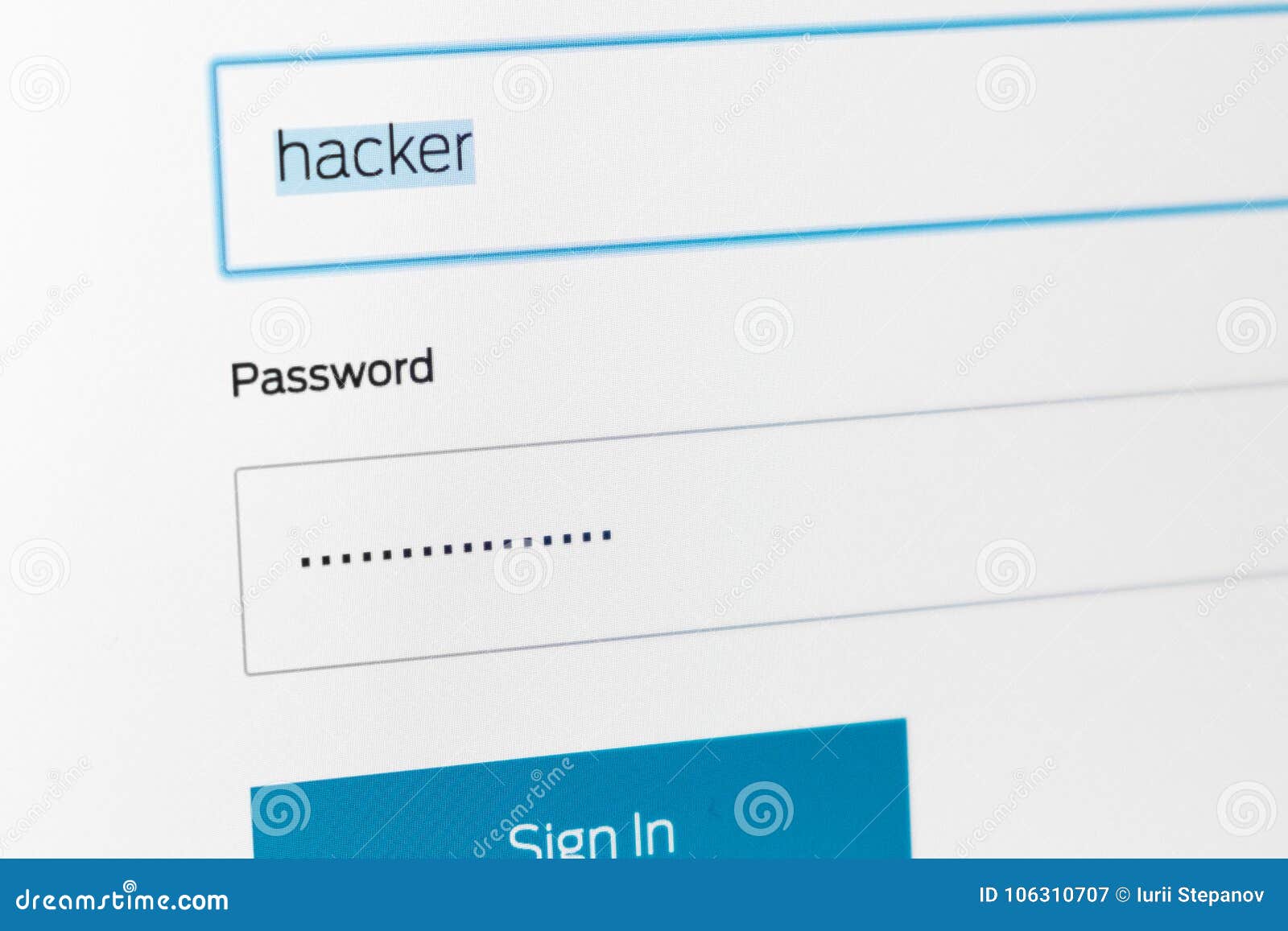 Filled Login and Hidden by Dots Password at Login Screen Stock Image ...