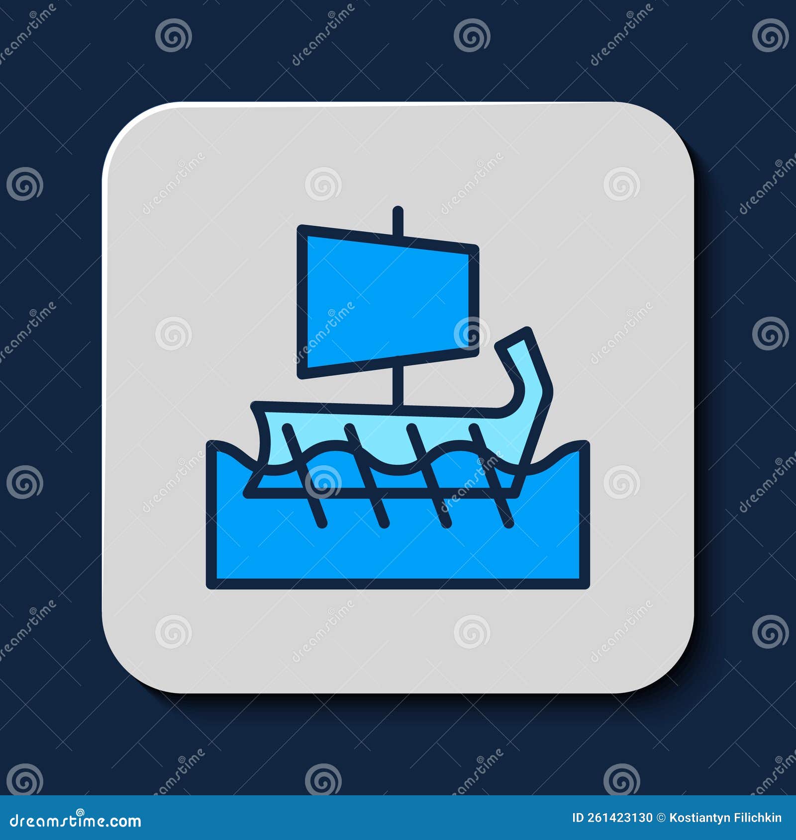 Filled Outline Ancient Greek Trireme Icon Isolated on Blue Background ...
