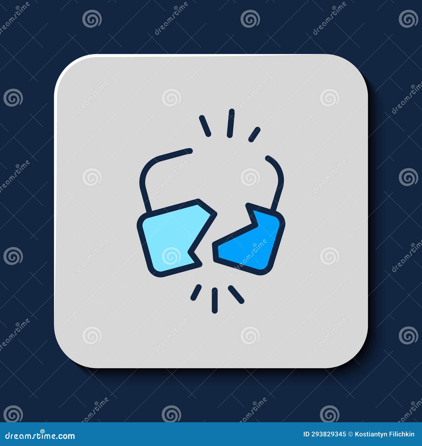 Filled Outline Broken or Cracked Lock Icon Isolated on Blue Background ...