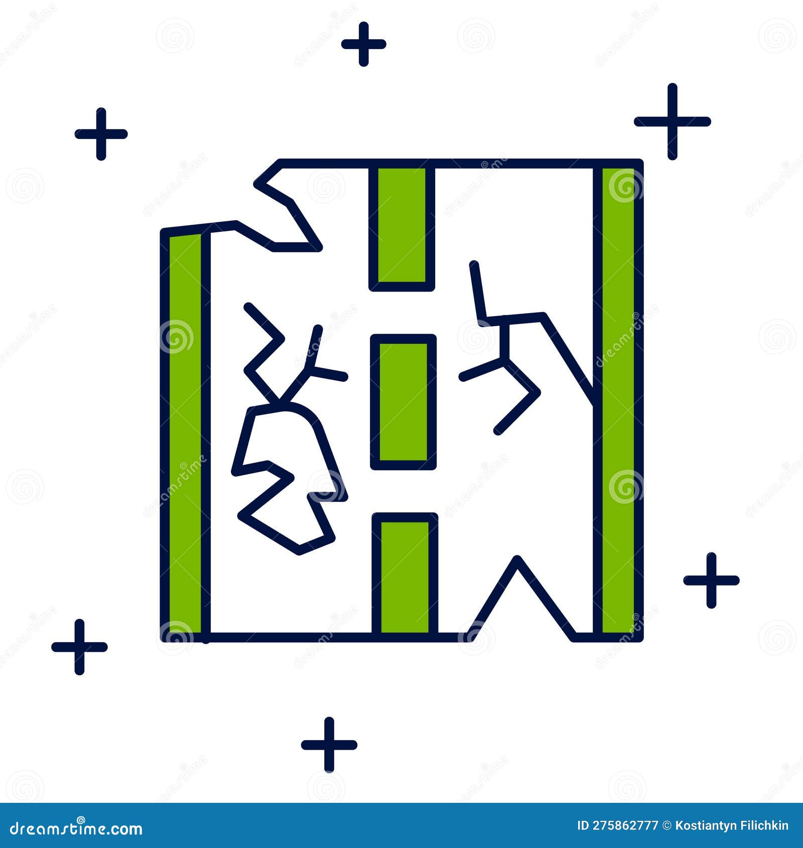 Filled Outline Broken Road Icon Isolated on White Background. Vector ...