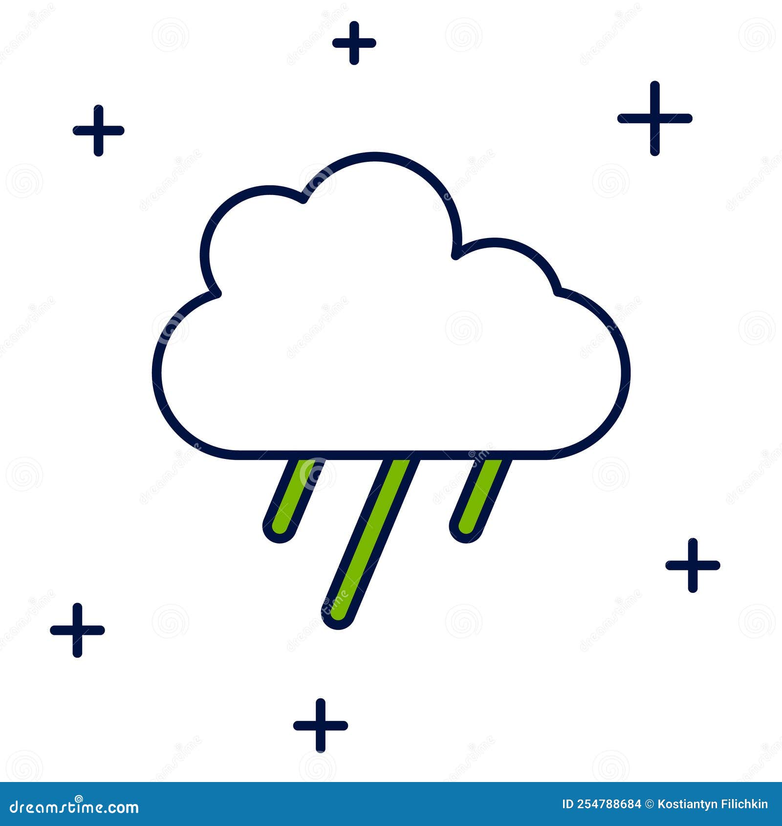 Filled Outline Cloud with Rain Icon Isolated on White Background. Rain ...