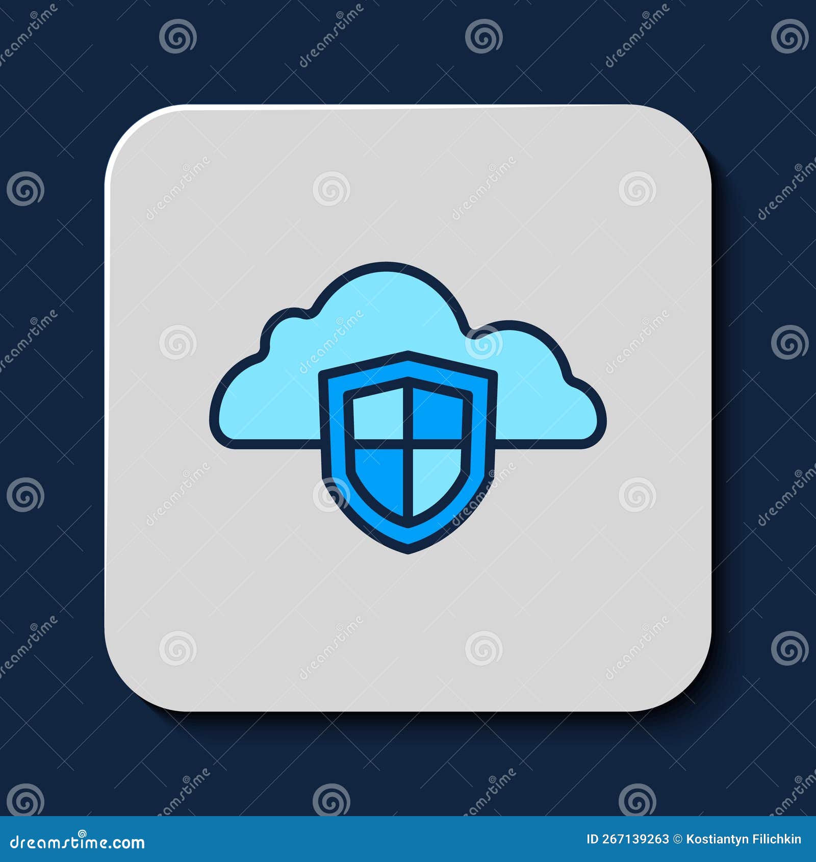 Filled Outline Cloud and Shield Icon Isolated on Blue Background. Cloud ...