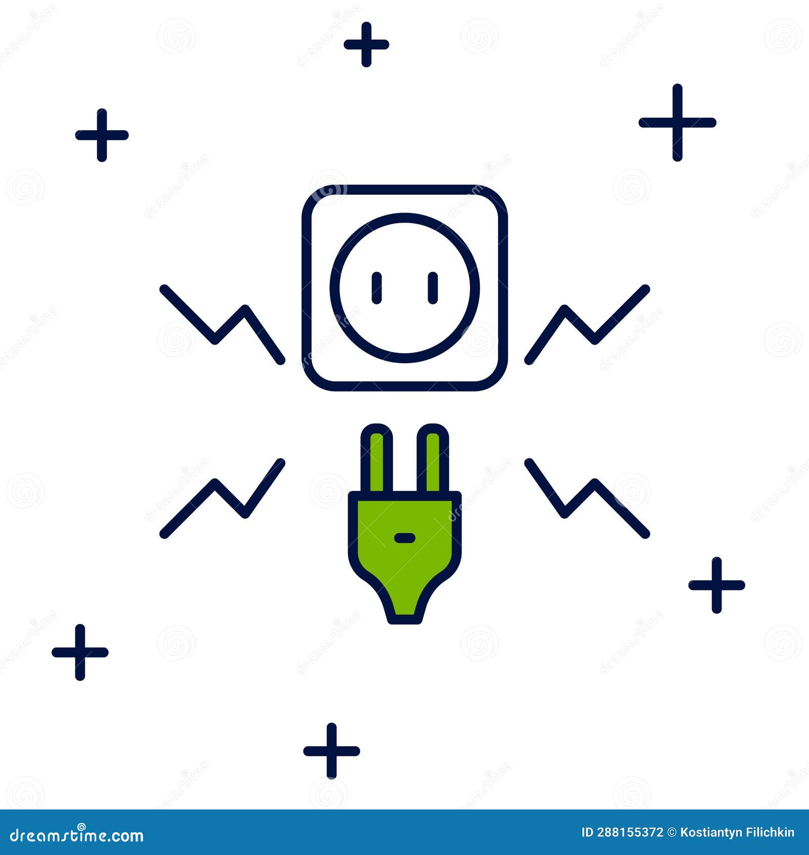 Filled Outline Connecting Electric Plug with Electricity Spark Icon Isolated on White Background ...
