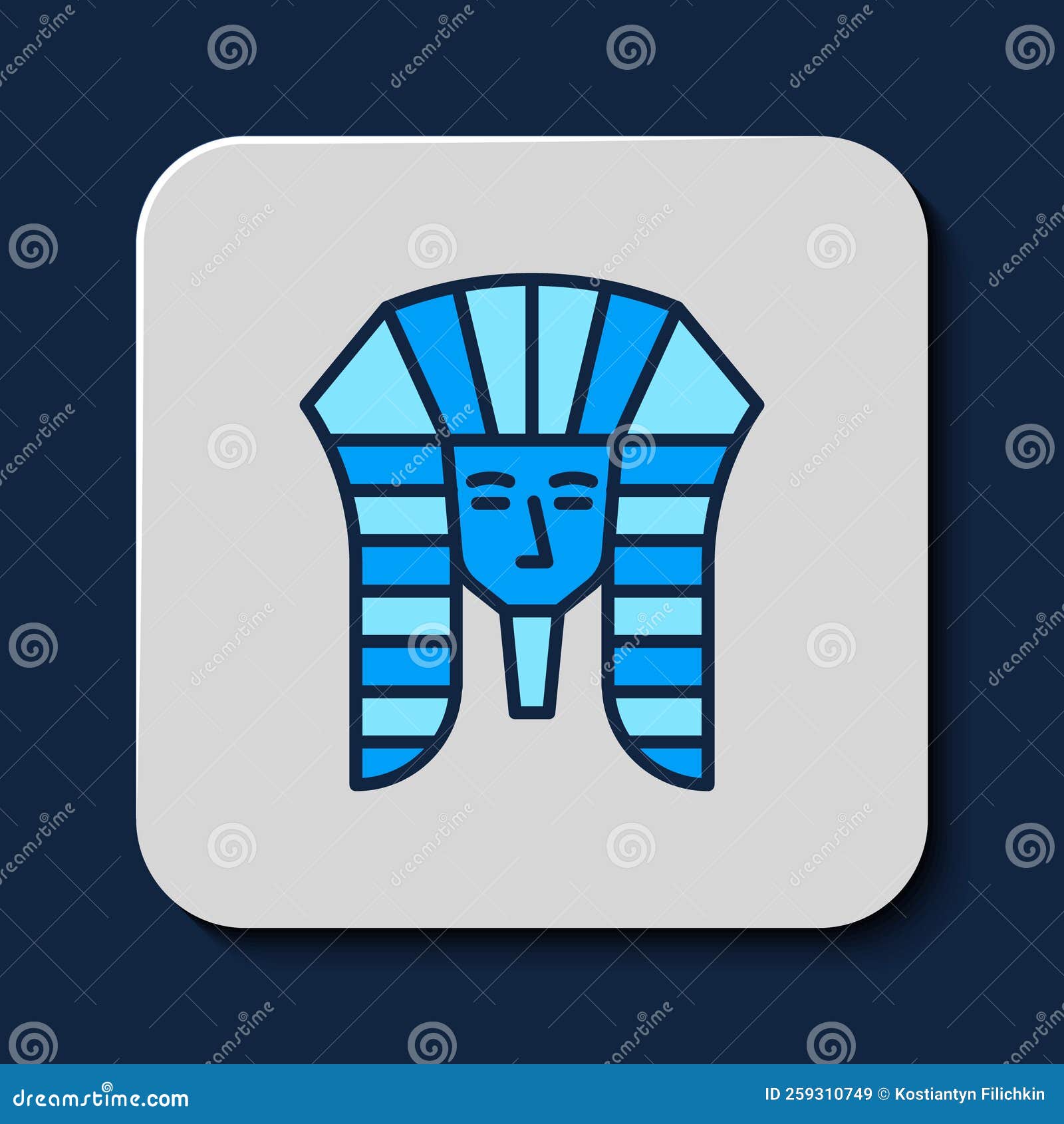 Filled Outline Egyptian Pharaoh Icon Isolated on Blue Background. Vector Stock Vector ...