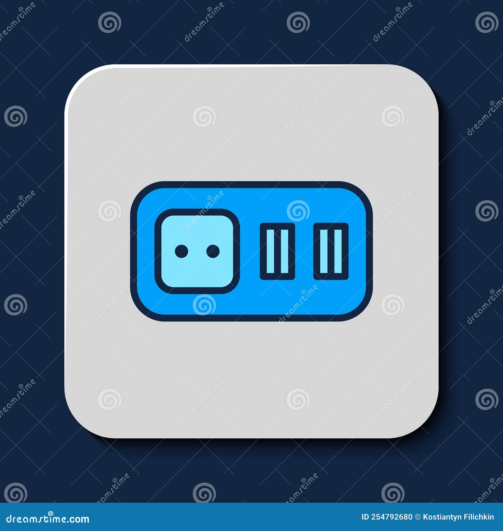 Filled Outline Electrical Outlet Icon Isolated on Blue Background. Power Socket. Rosette Symbol ...