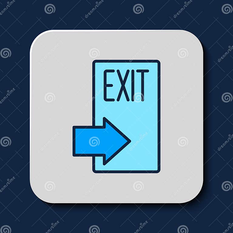 Filled Outline Fire Exit Icon Isolated on Blue Background. Fire ...