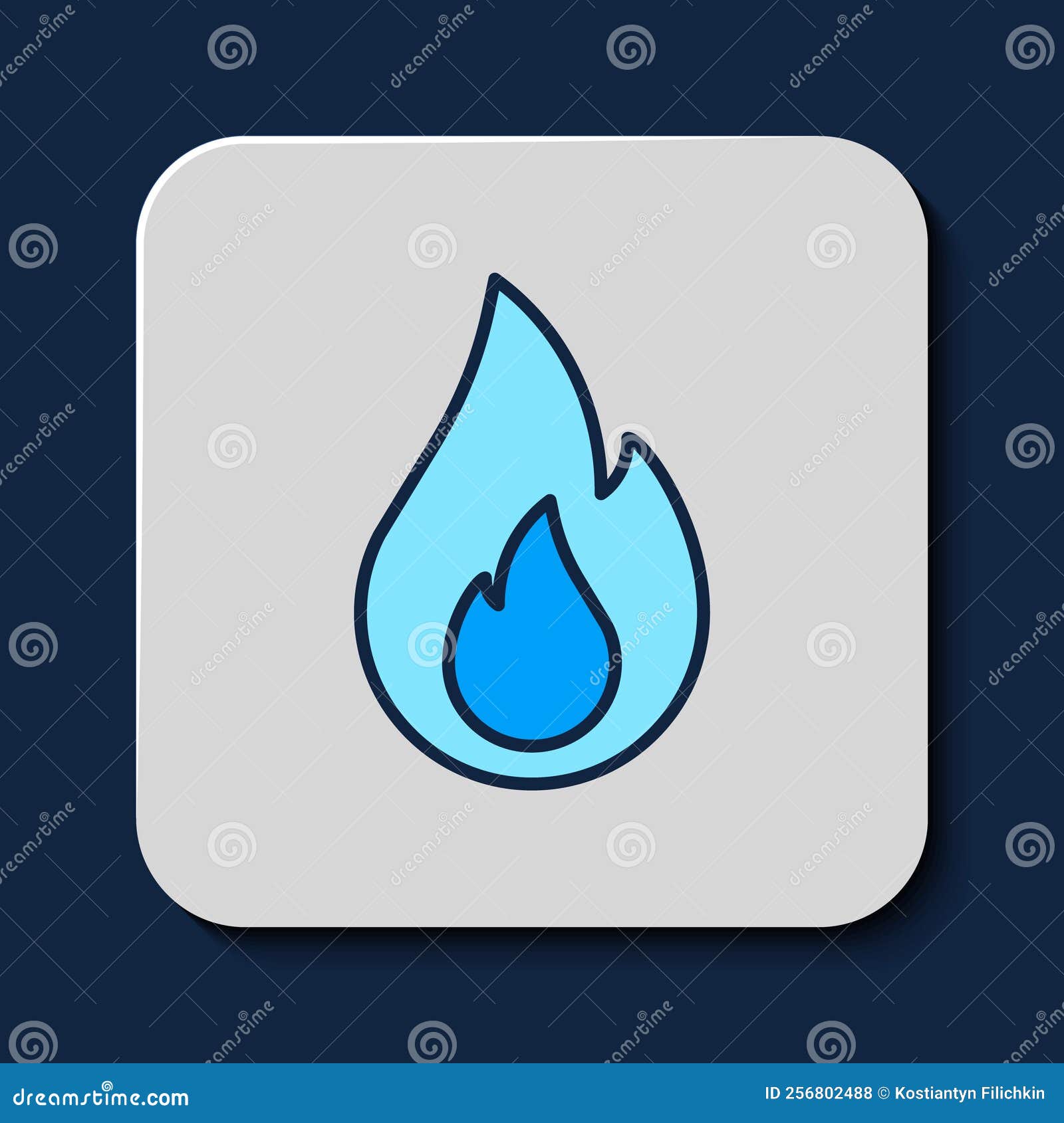 Filled Outline Fire Flame Icon Isolated on Blue Background. Vector ...