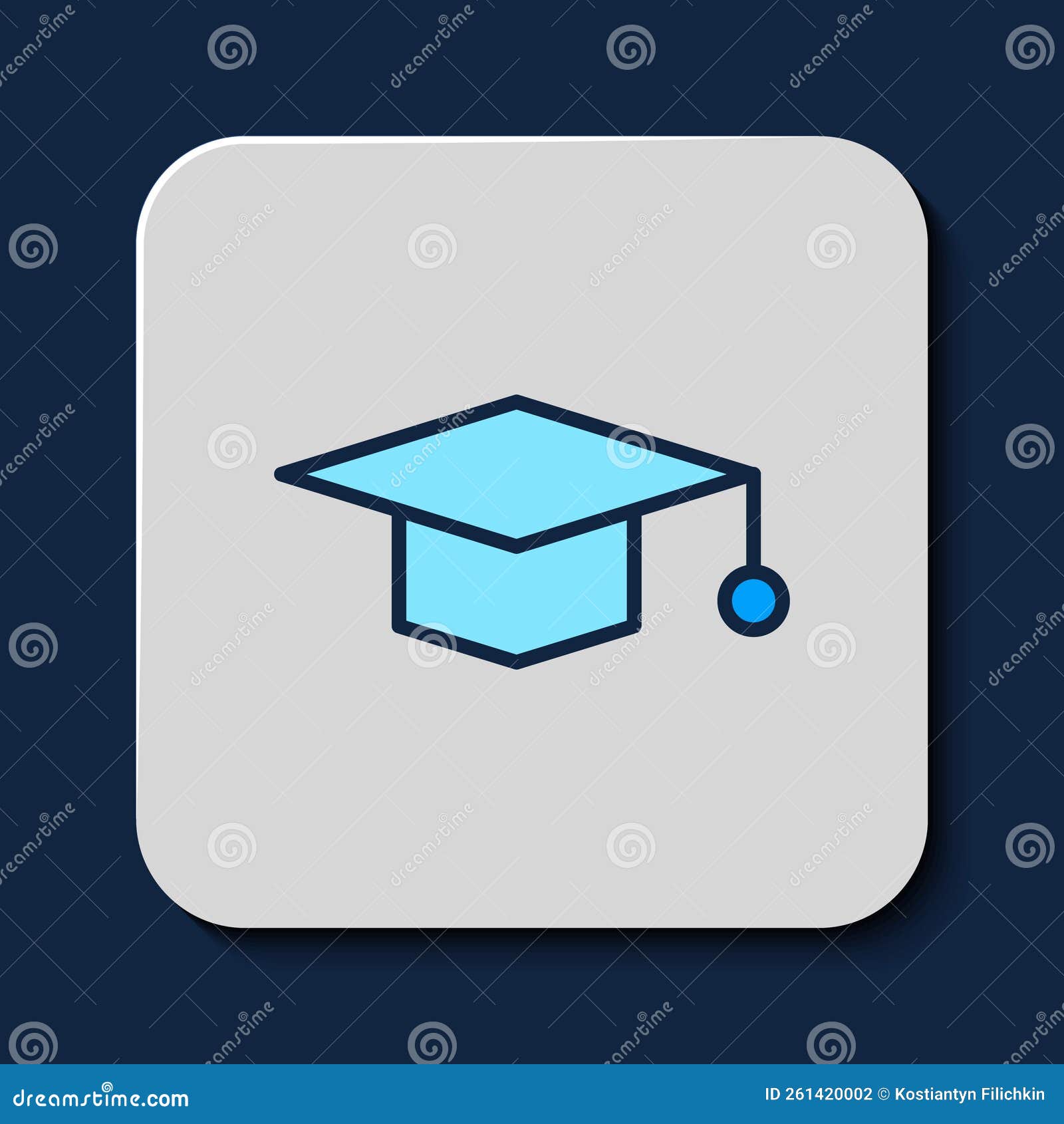 Filled Outline Graduation Cap Icon Isolated on Blue Background. Graduation Hat with Tassel Icon ...