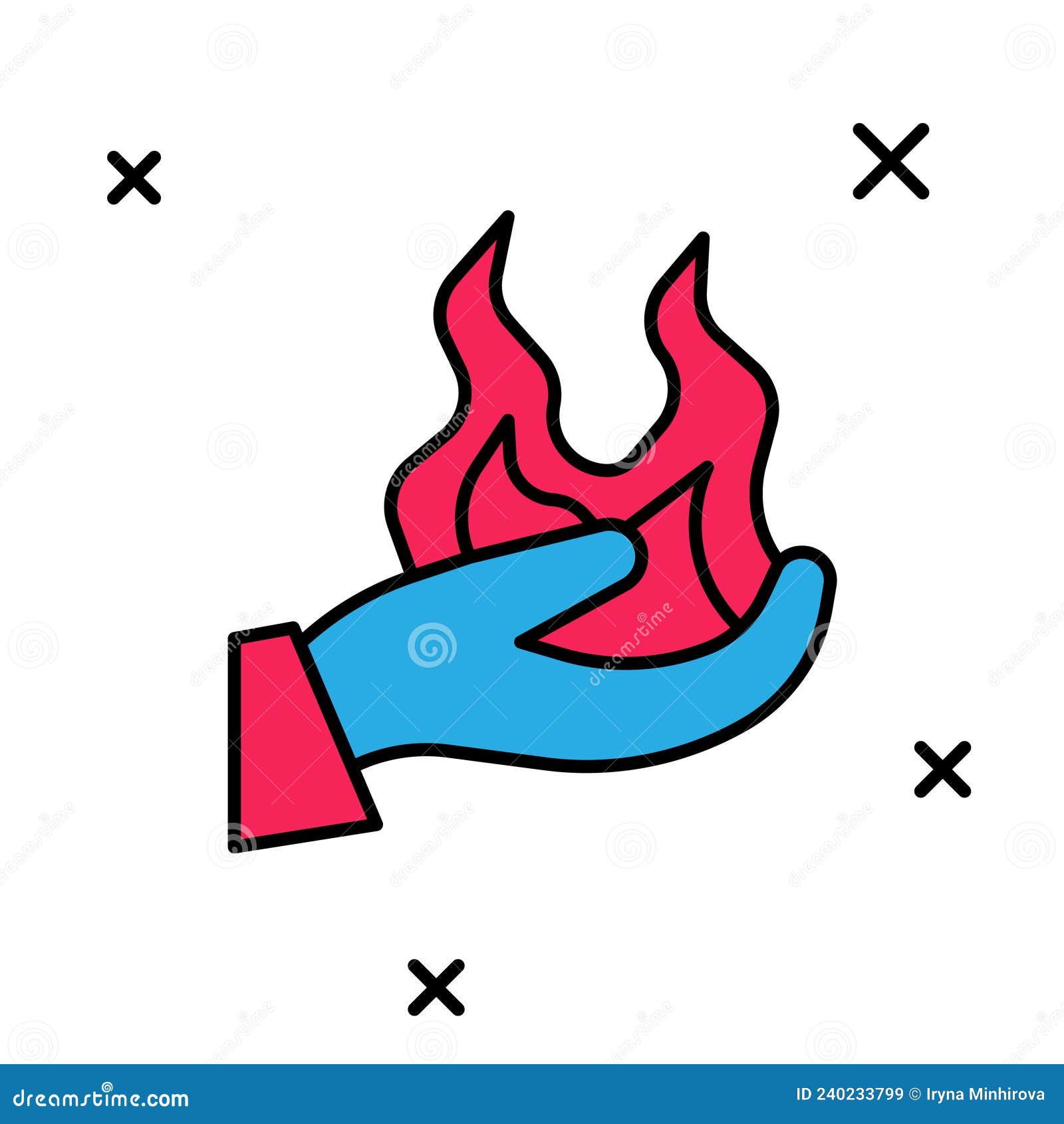 Filled Outline Hand Holding a Fire Icon Isolated on White Background ...