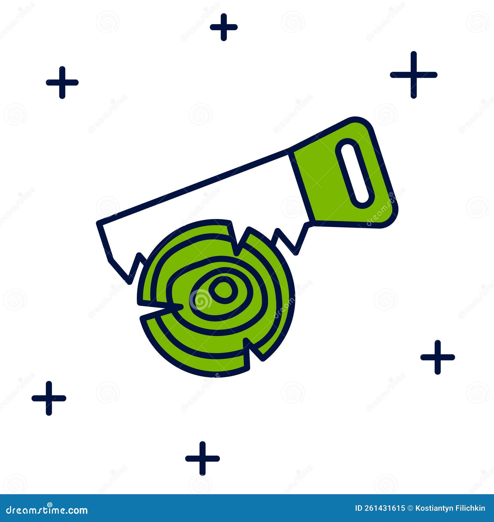 Filled Outline Hand Saw and Log Icon Isolated on White Background ...