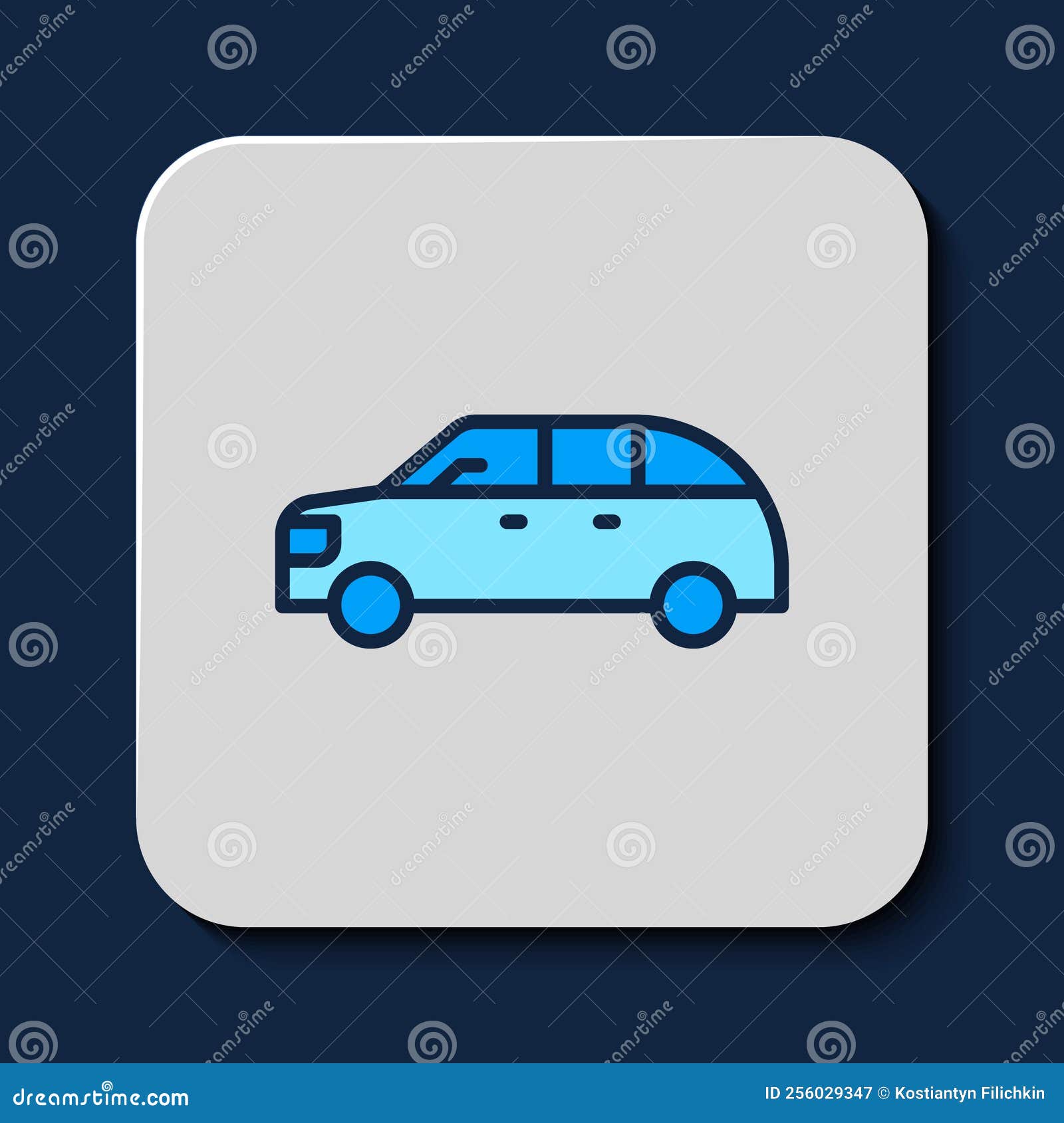 Filled Outline Hatchback Car Icon Isolated on Blue Background. Vector ...
