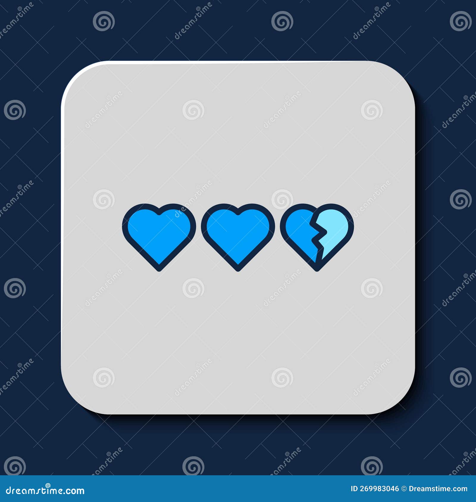 Filled Outline Hearts for Game Icon Isolated on Blue Background. Vector ...