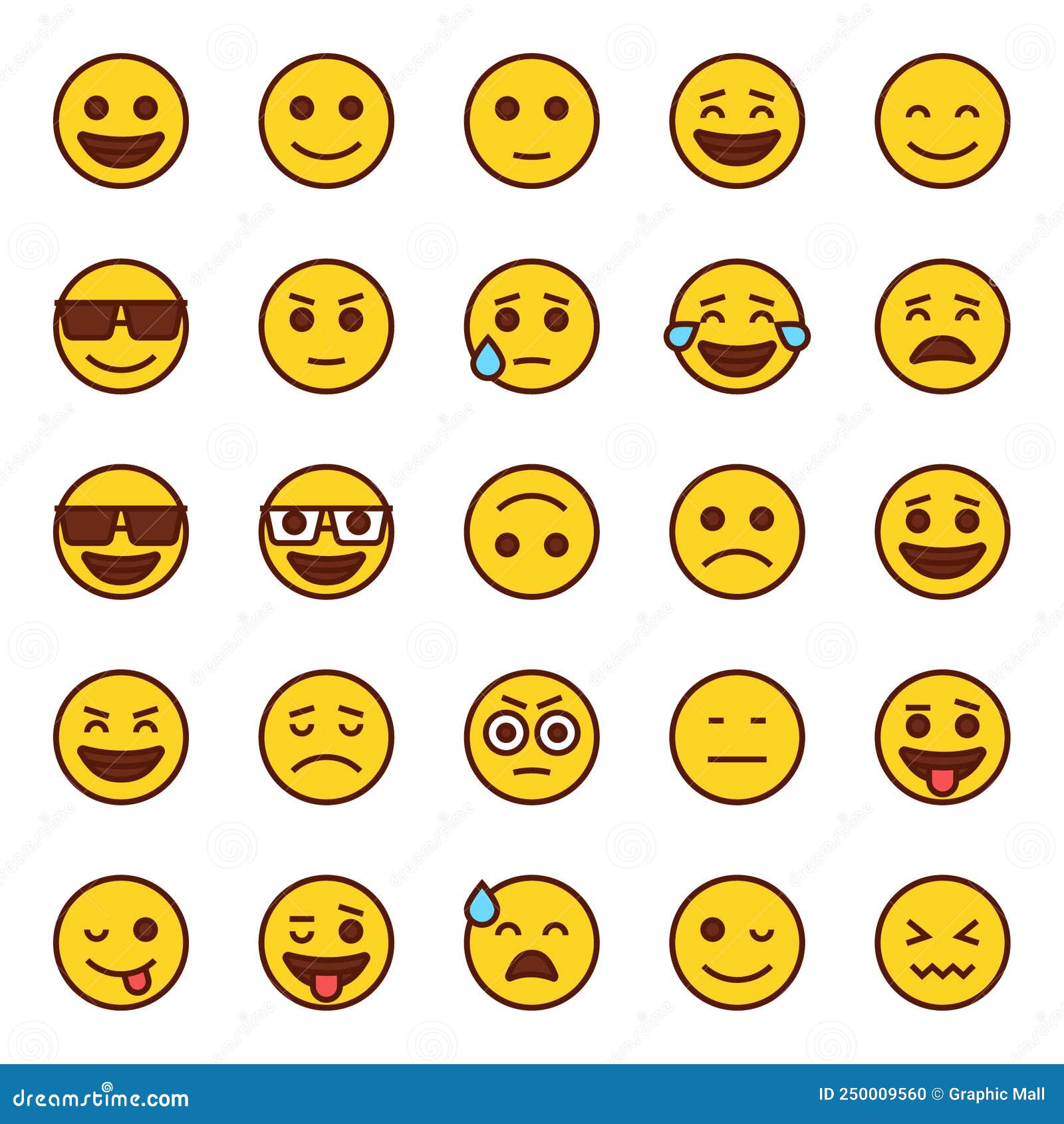 Filled Outline Icons for Emoticon Emojis. Stock Vector - Illustration ...
