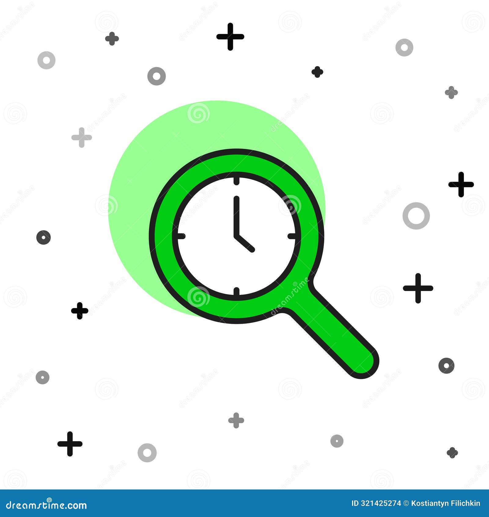 Filled Outline Magnifying Glass with Clock Icon Isolated on White ...