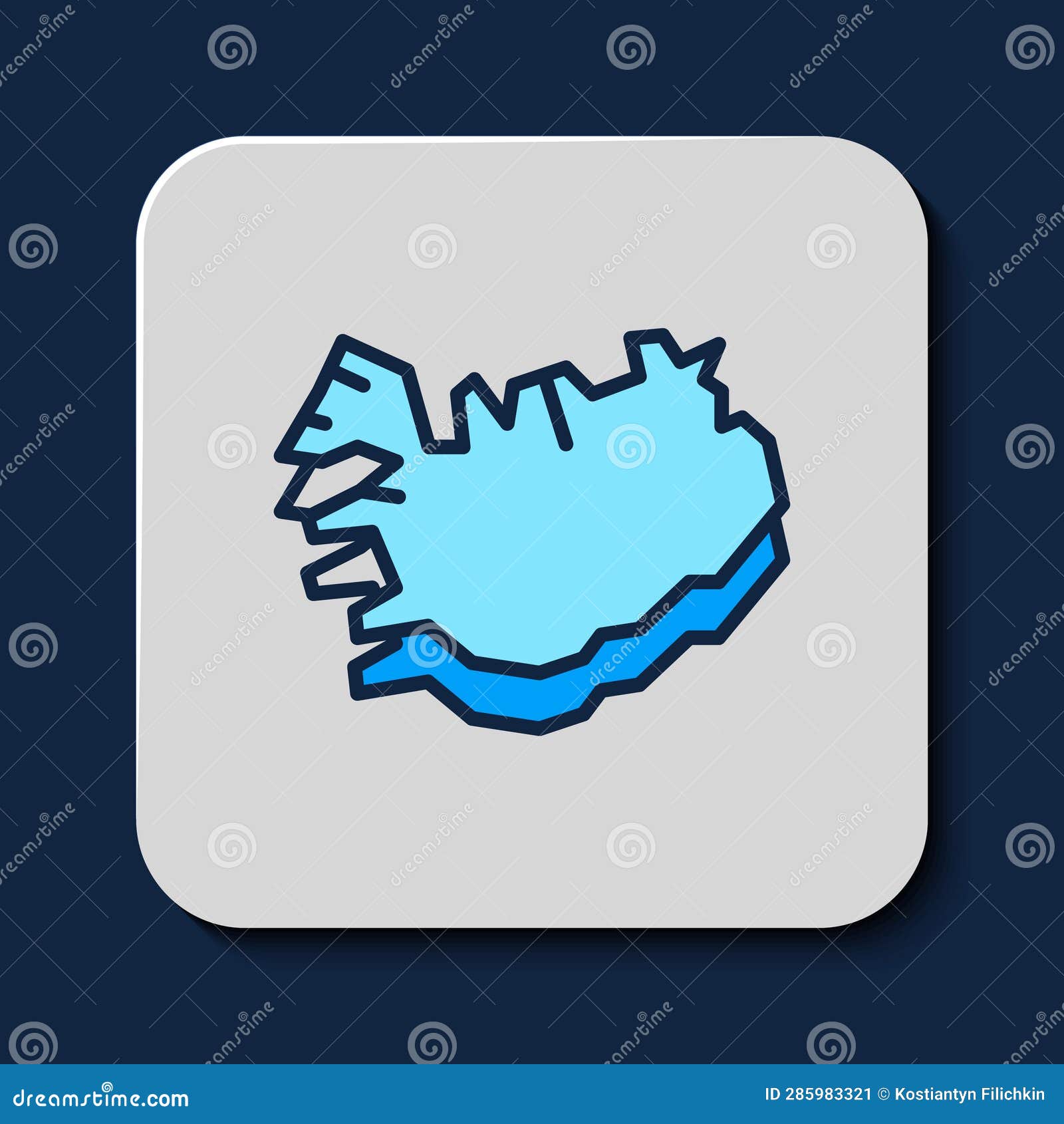 Filled Outline Map of Iceland Icon Isolated on Blue Background. Vector ...