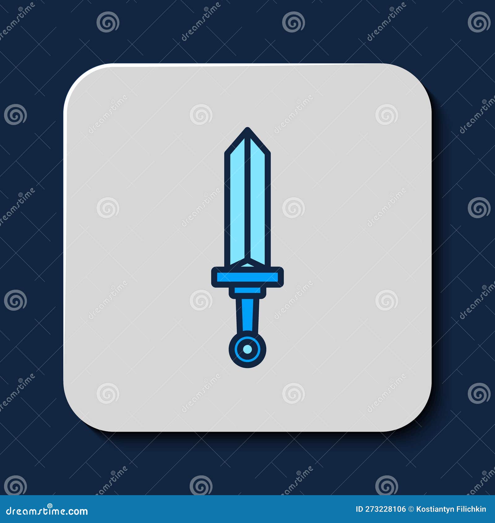 Filled Outline Medieval Sword Icon Isolated on Blue Background ...