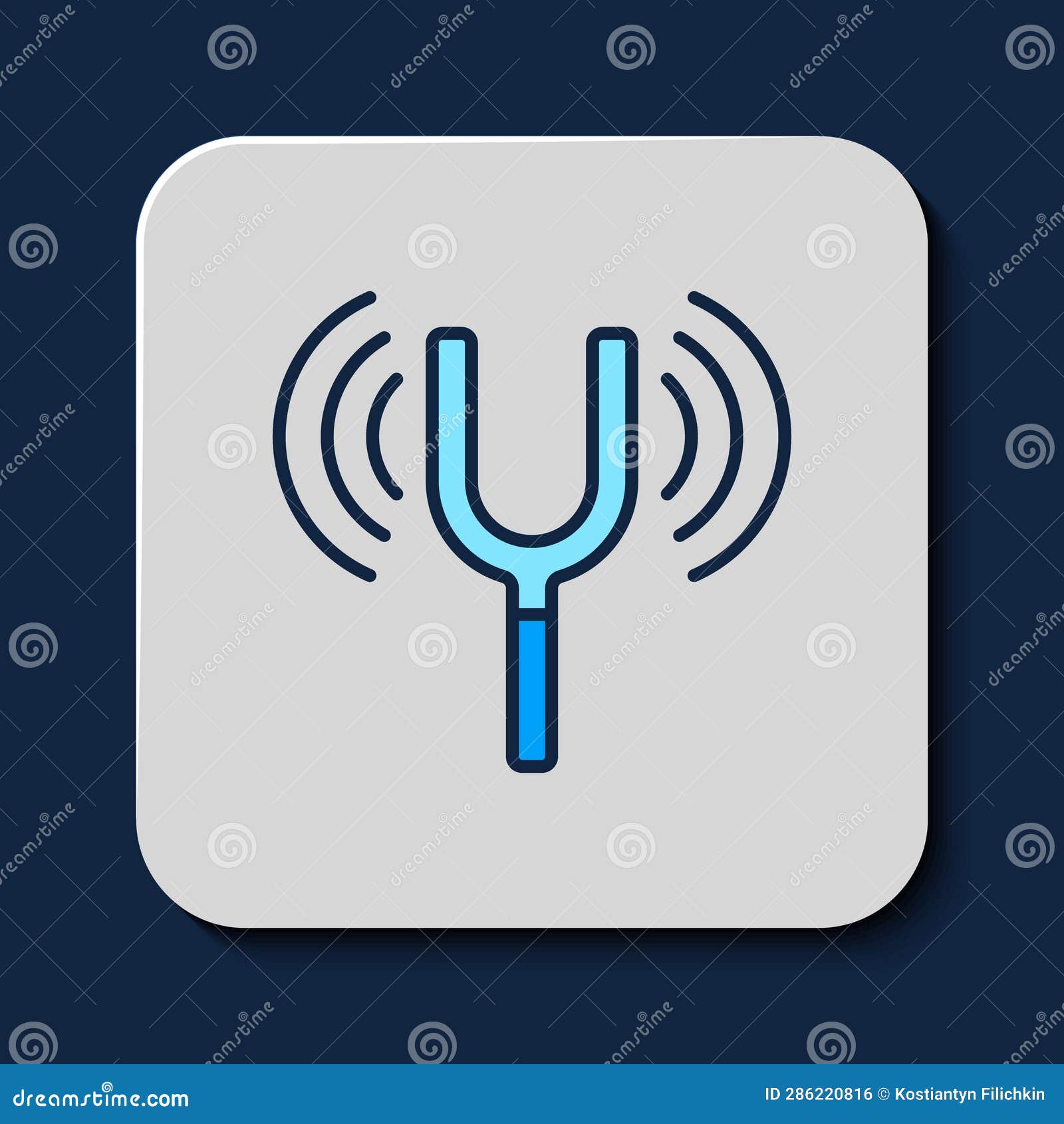 Filled Outline Musical Tuning Fork for Tuning Musical Instruments Icon Isolated on Blue ...