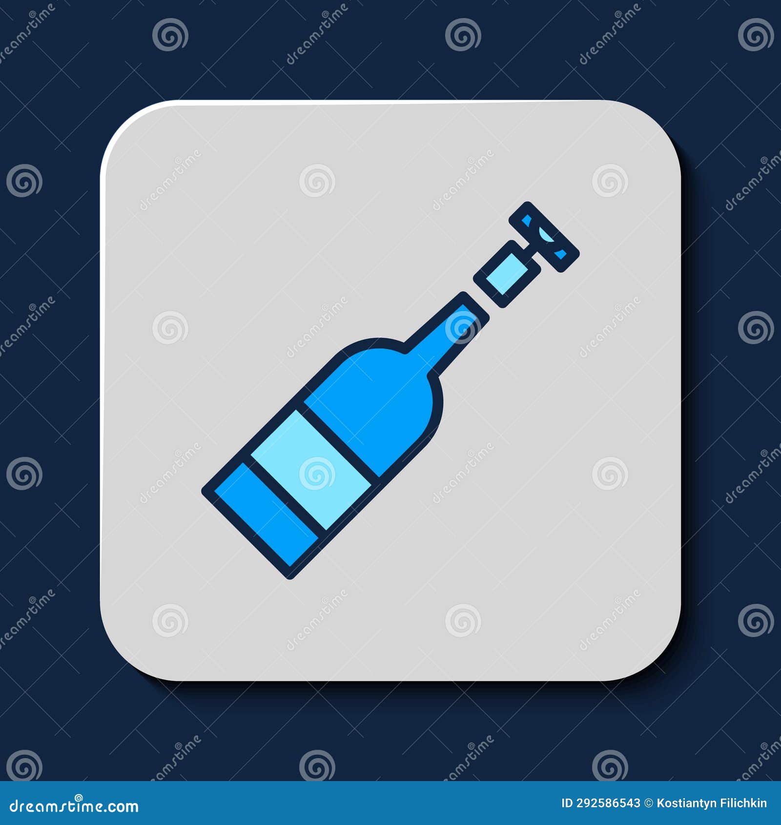 Filled Outline Opened Bottle of Wine Icon Isolated on Blue Background ...