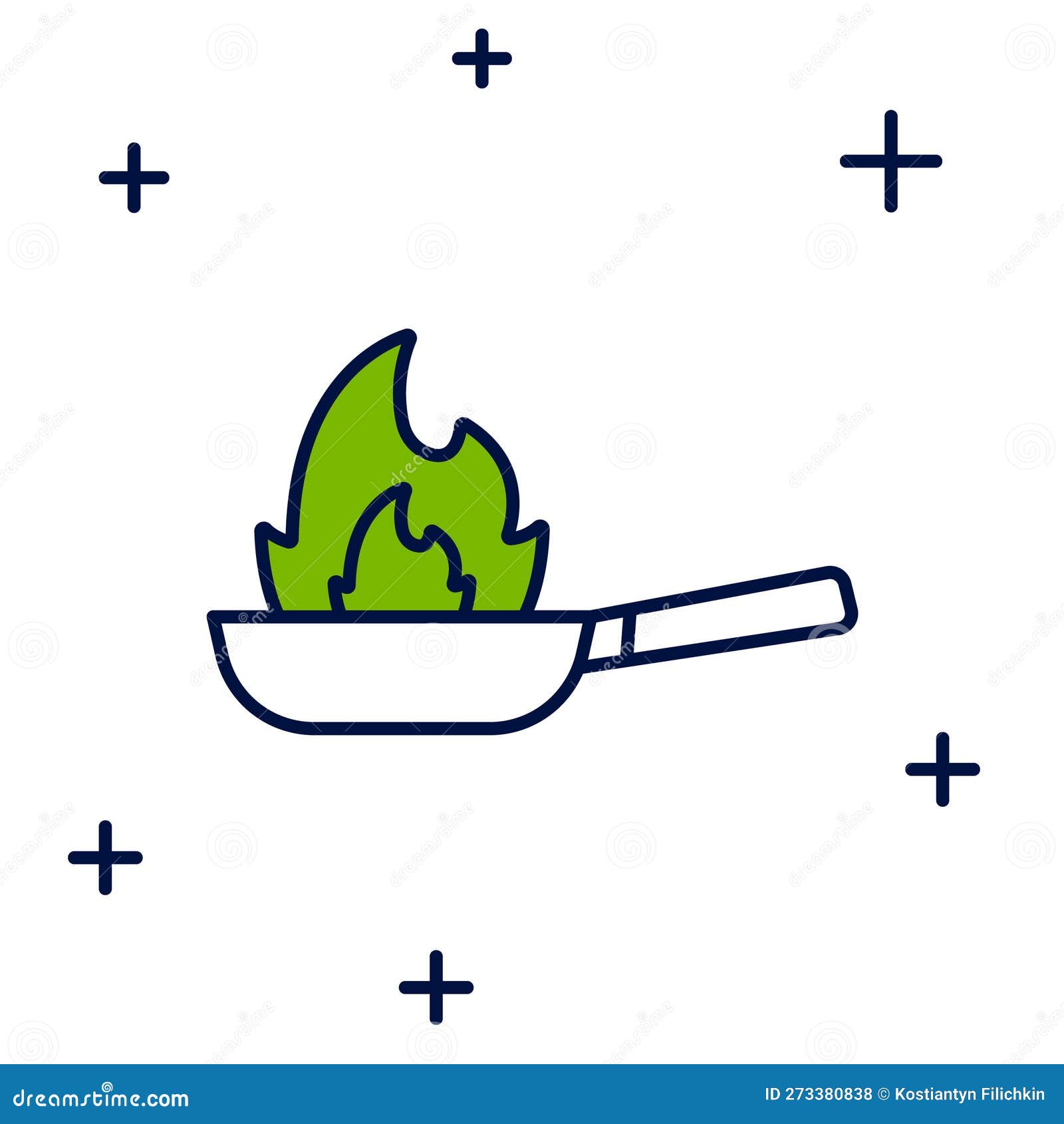 Filled Outline Pan with Fire Icon Isolated on White Background. Vector ...