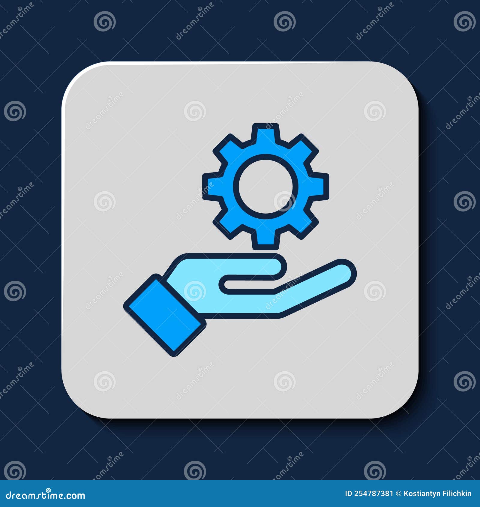Filled Outline Settings in the Hand Icon Isolated on Blue Background ...