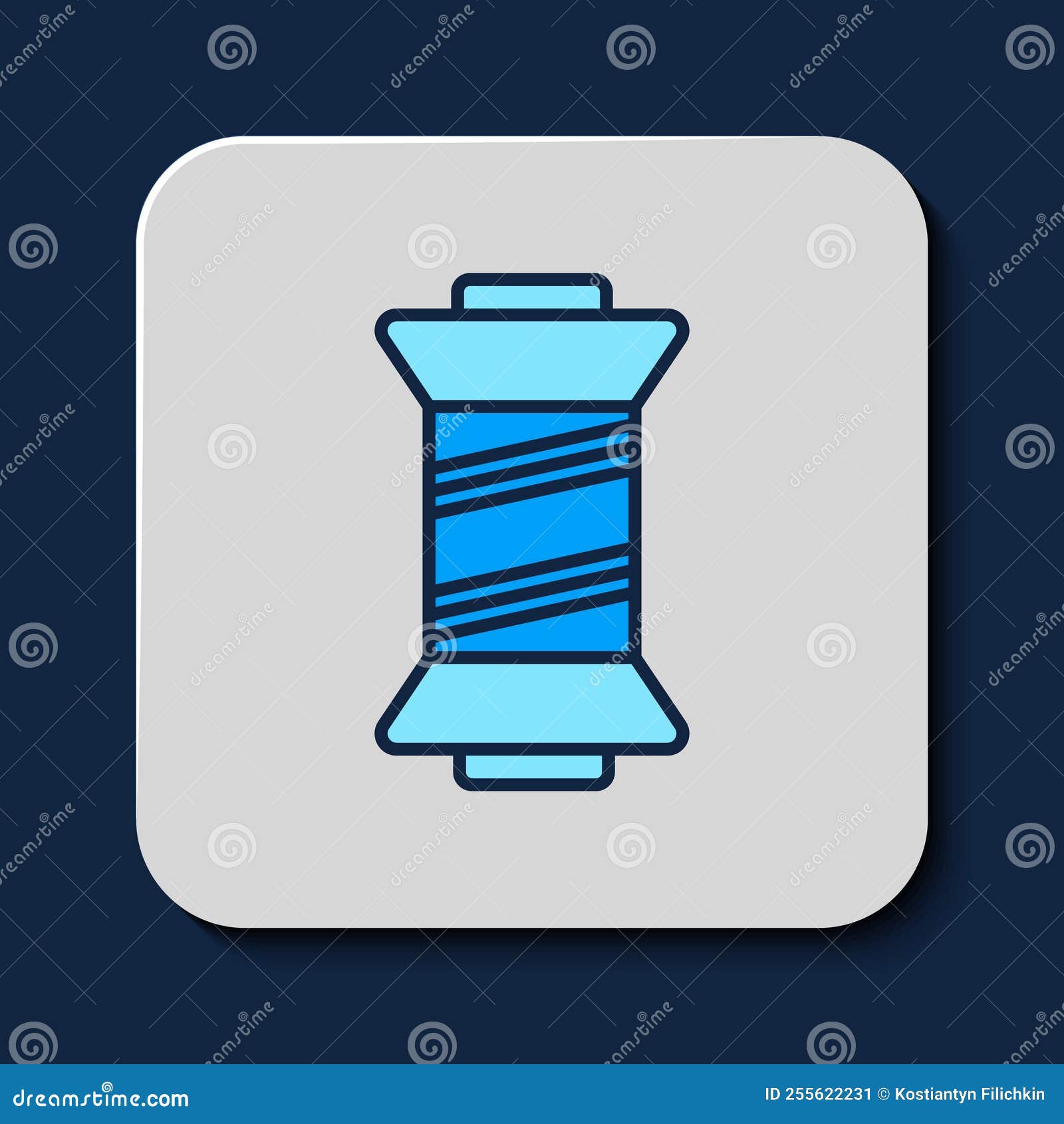 Filled Outline Sewing Thread on Spool Icon Isolated on Blue Background ...
