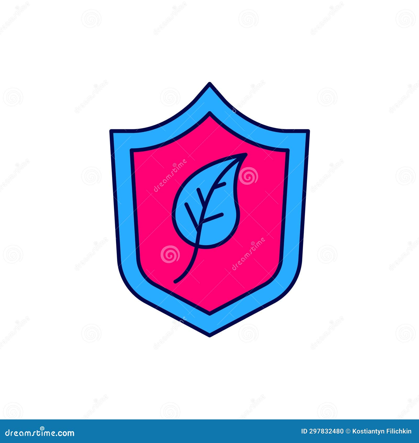 Filled Outline Shield with Leaf Icon Isolated on White Background. Eco ...