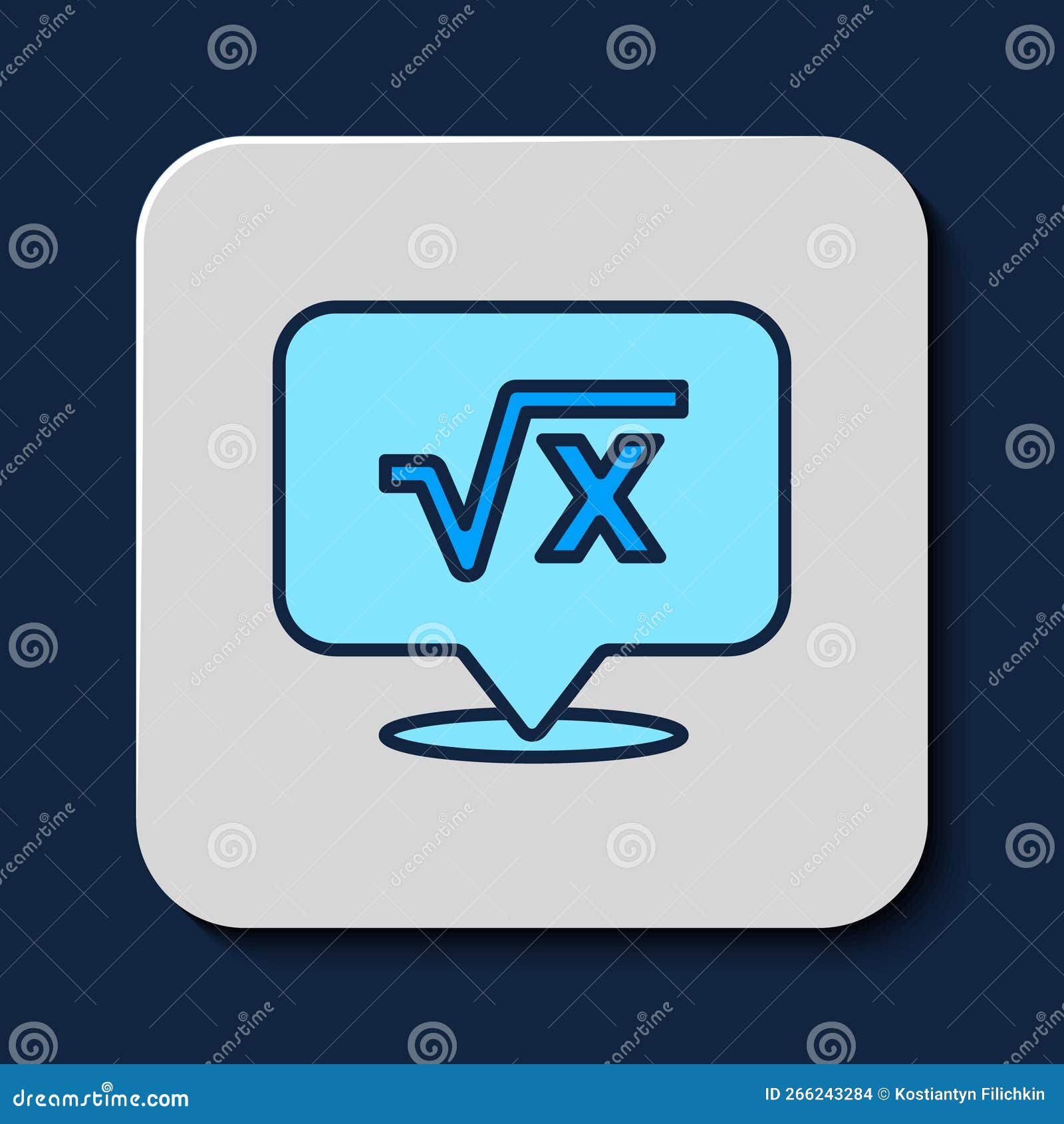 Filled Outline Square Root of X Glyph Icon Isolated on Blue Background ...