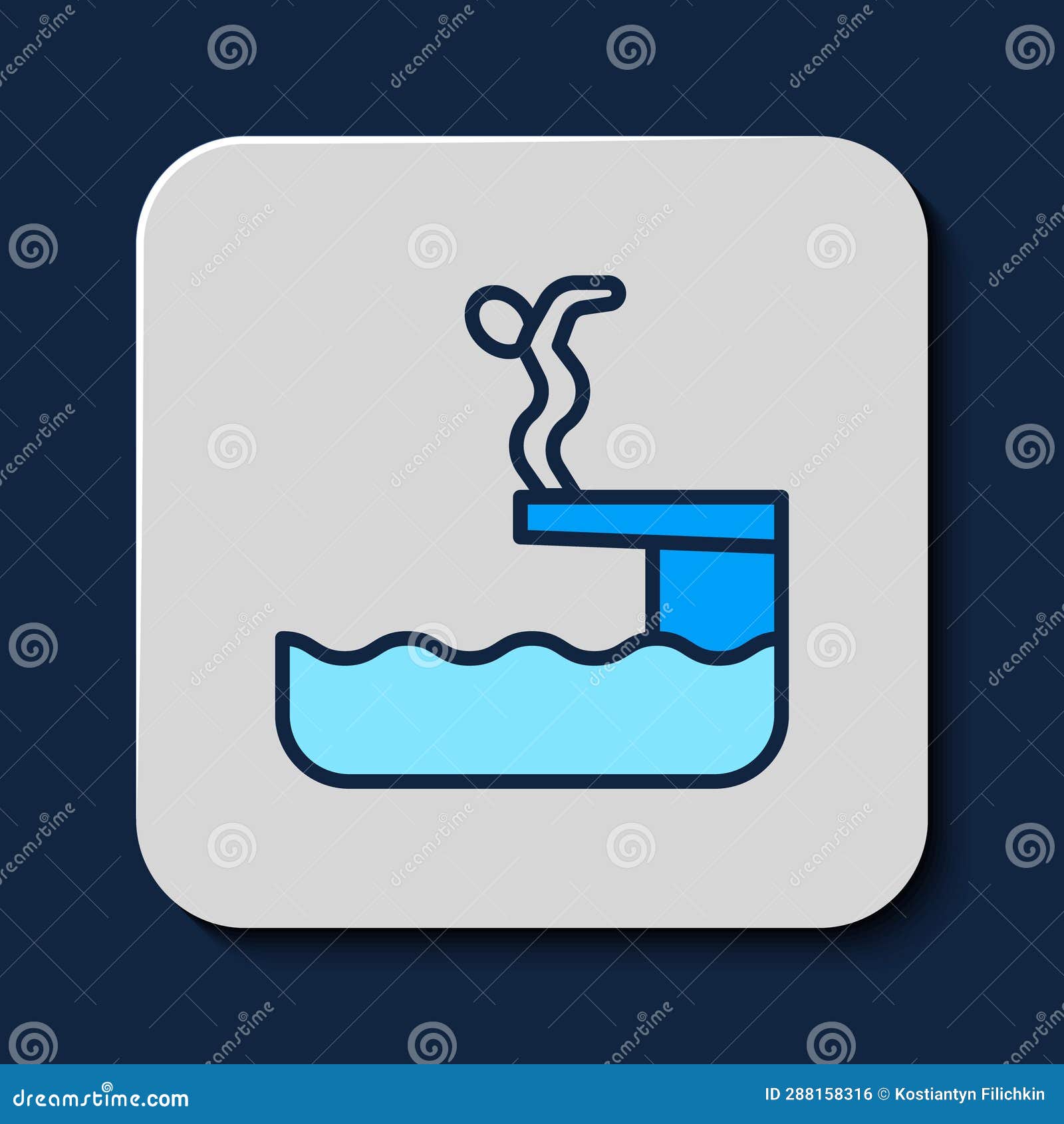 Filled Outline Swimmer Diving into Pool Icon Isolated on Blue ...