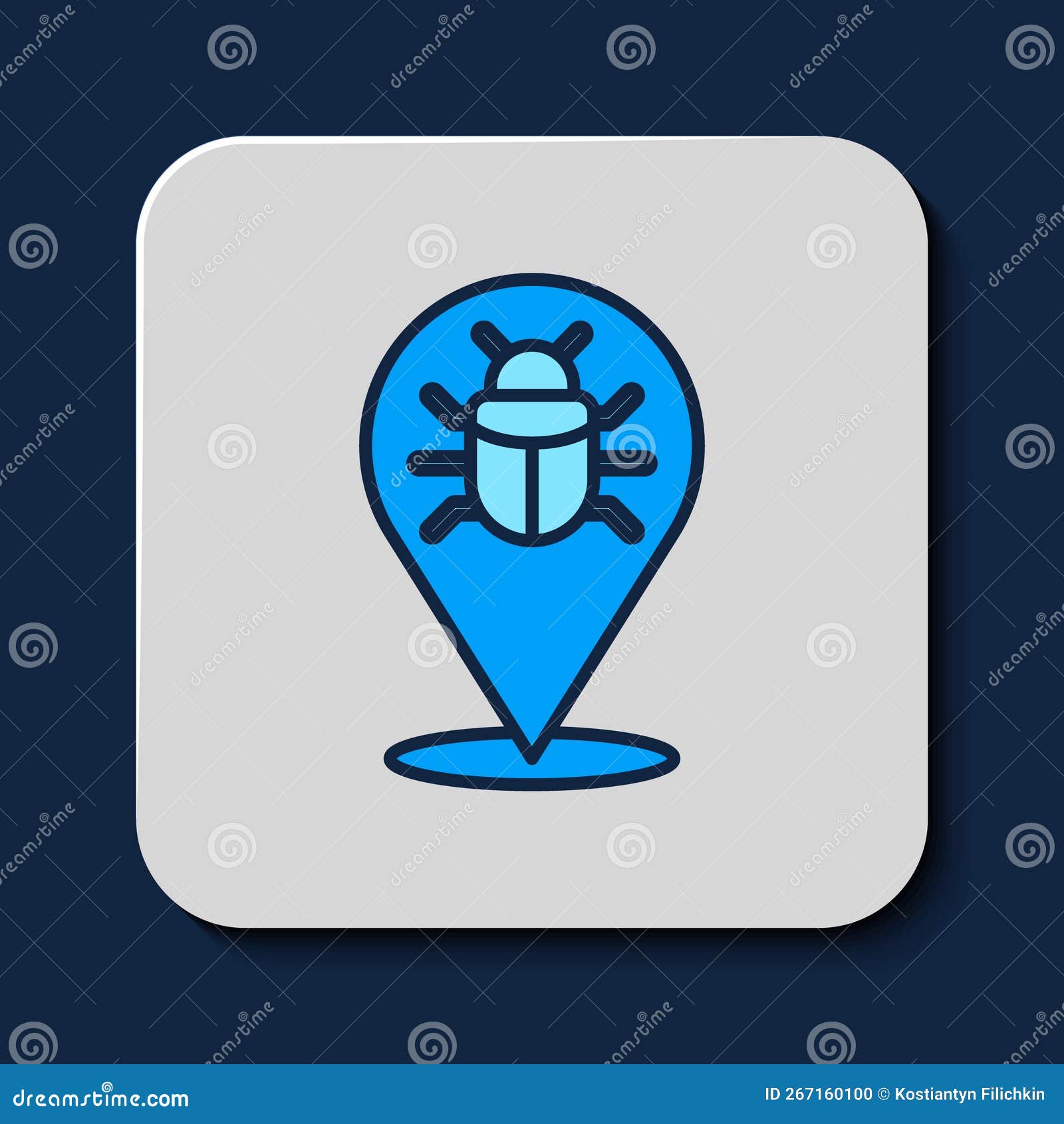 Filled Outline System Bug Concept Icon Isolated on Blue Background. Code Bug Concept. Bug in the ...