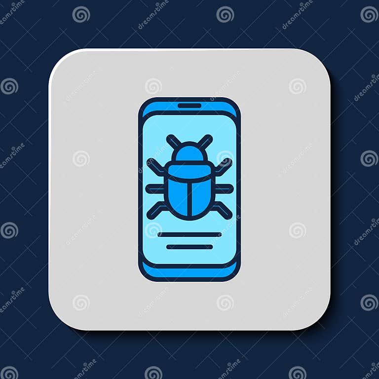 Filled Outline System Bug on Mobile Icon Isolated on Blue Background ...