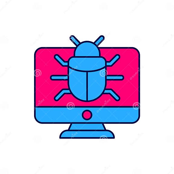 Filled Outline System Bug on Monitor Icon Isolated on White Background ...