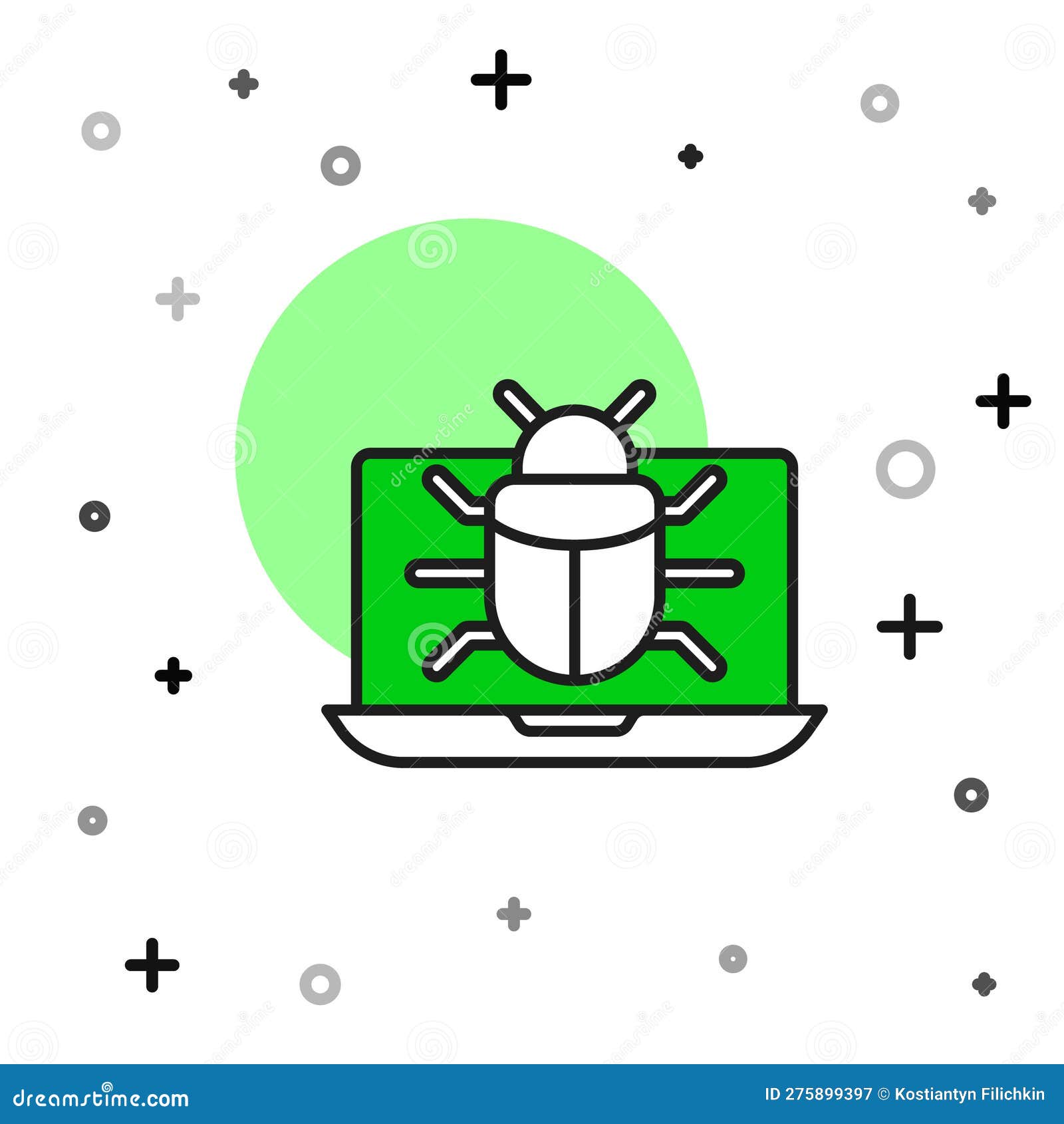 Filled Outline System Bug On Monitor Icon Isolated On White Background