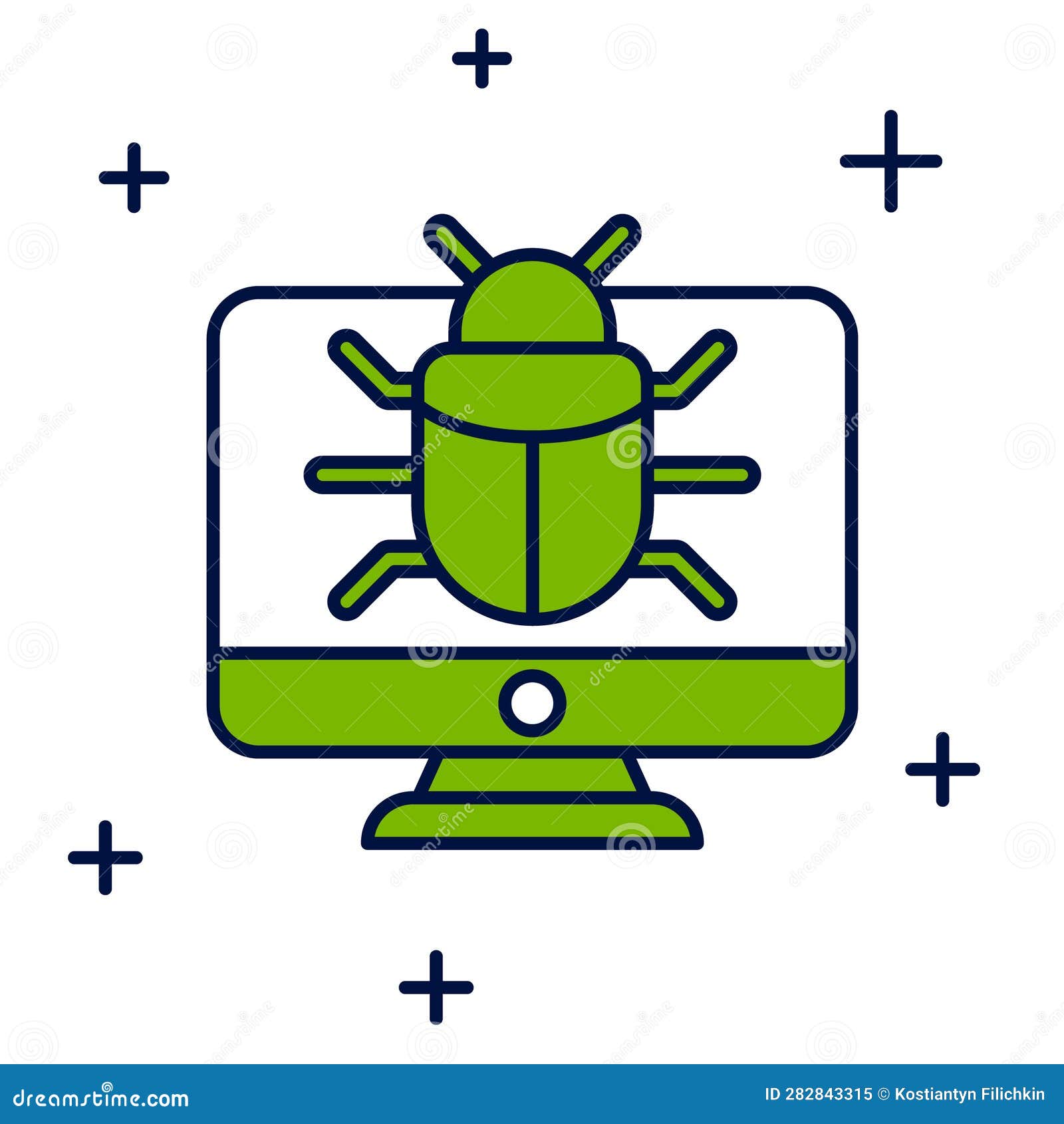 Filled Outline System Bug On Monitor Icon Isolated On White Background