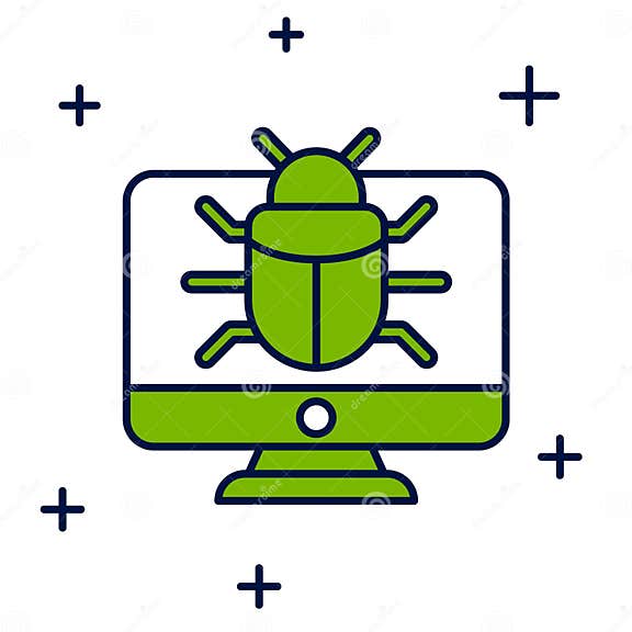 Filled Outline System Bug On Monitor Icon Isolated On White Background Code Bug Concept Bug In