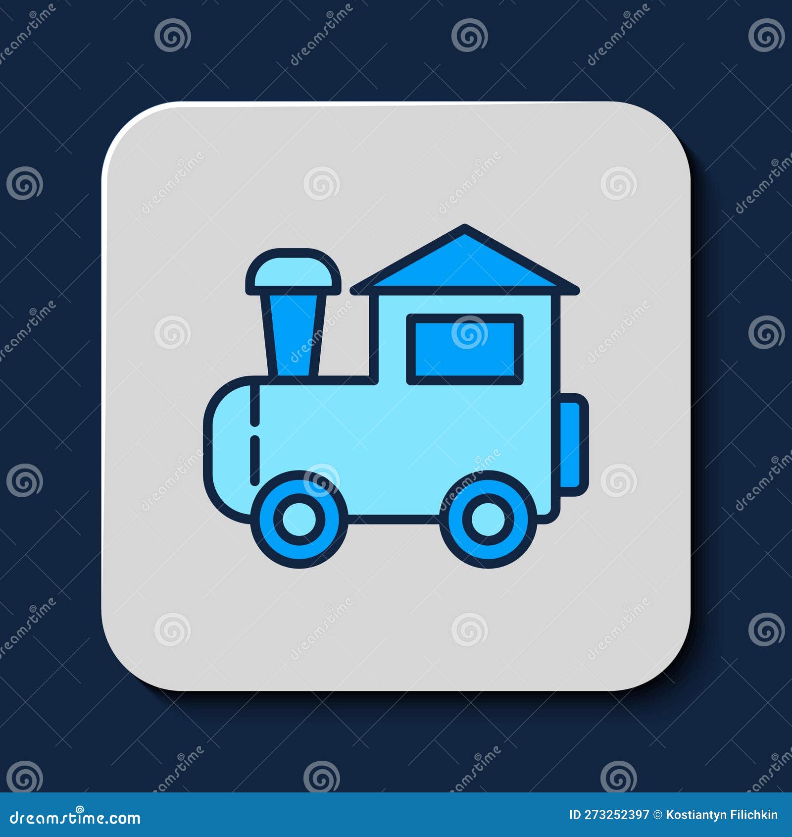 Filled Outline Toy Train Icon Isolated on Blue Background. Vector Stock ...