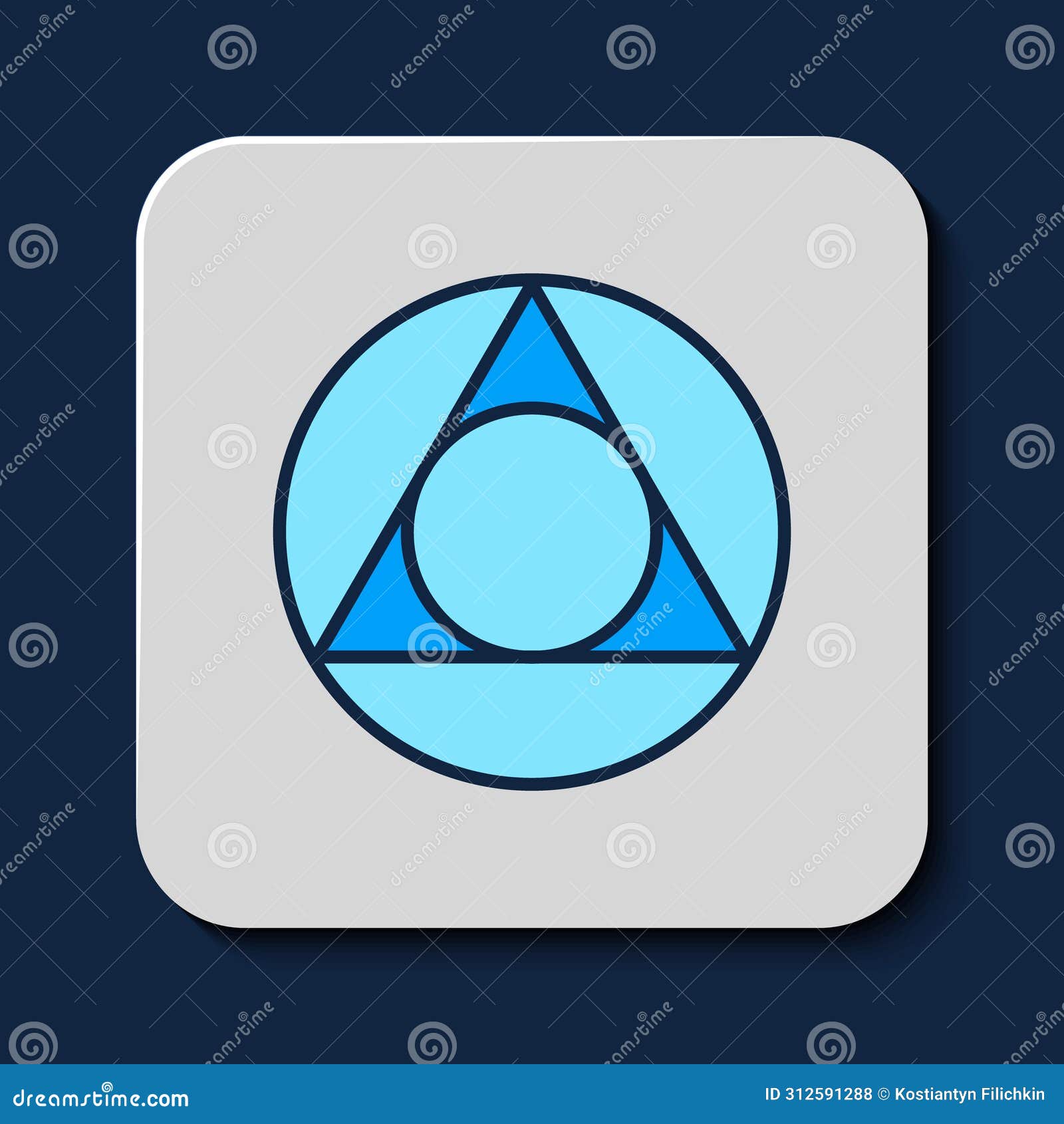 Filled Outline Triangle Math Icon Isolated on Blue Background. Vector ...