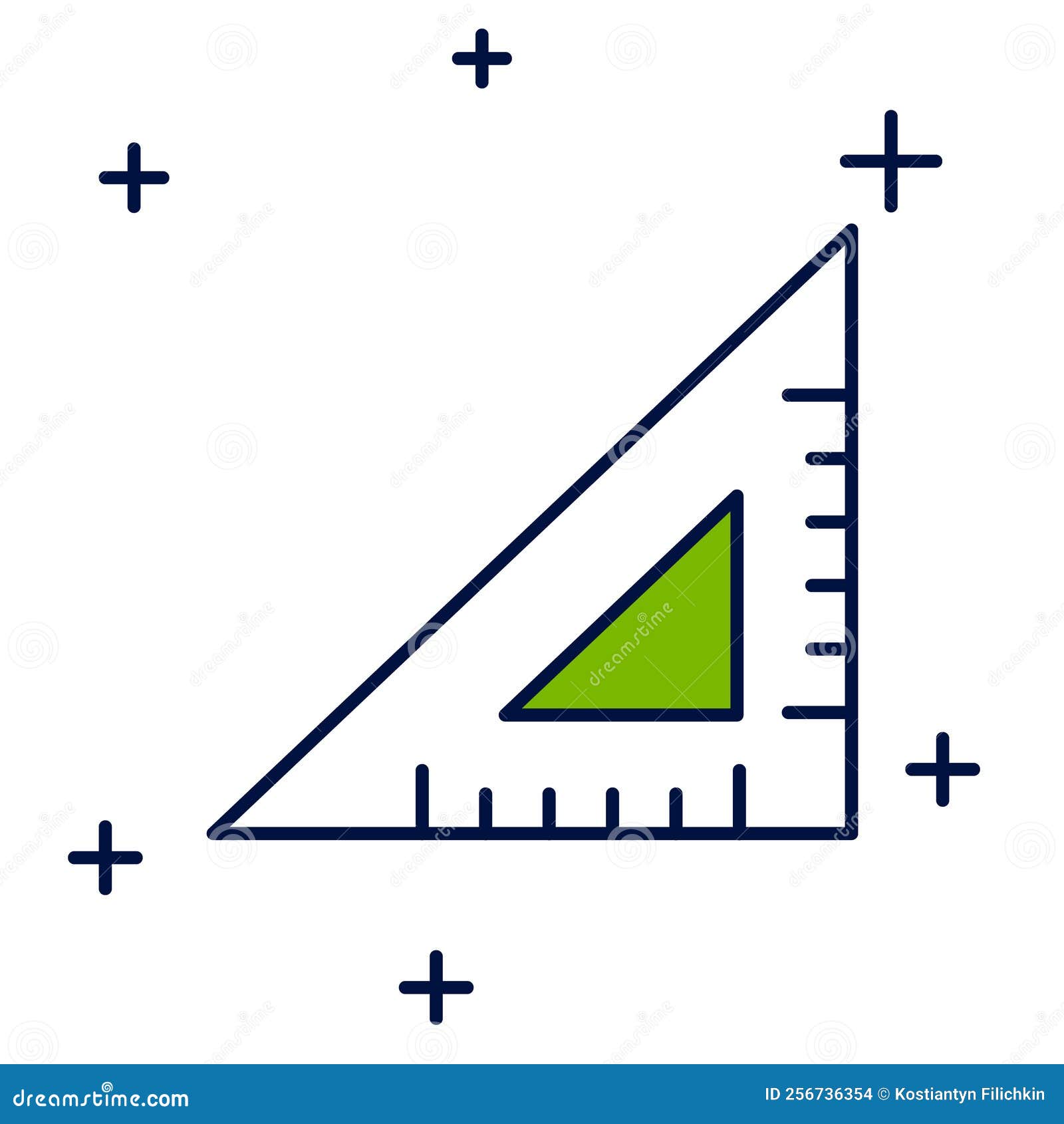 Filled Outline Triangular Ruler Icon Isolated on White Background. Straightedge Symbol ...