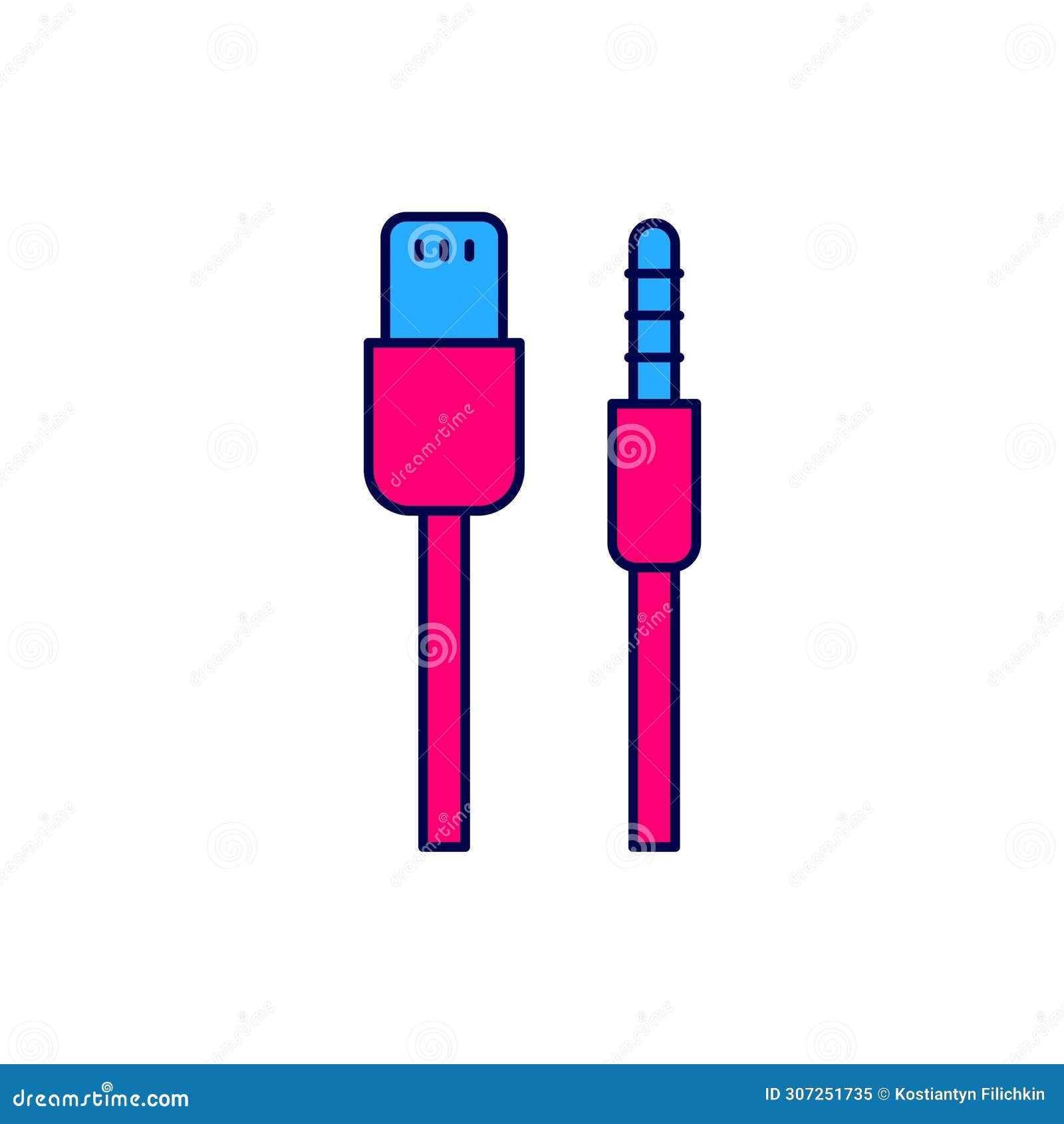 Filled Outline USB Cable Cord Icon Isolated on White Background ...